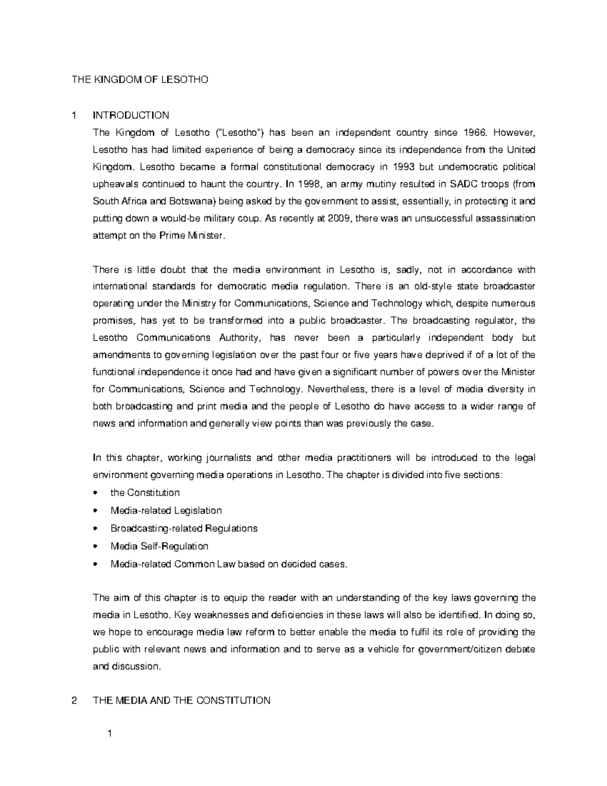 Media Law in Lesotho: An Overview of the Constitutional Framework - Studocu