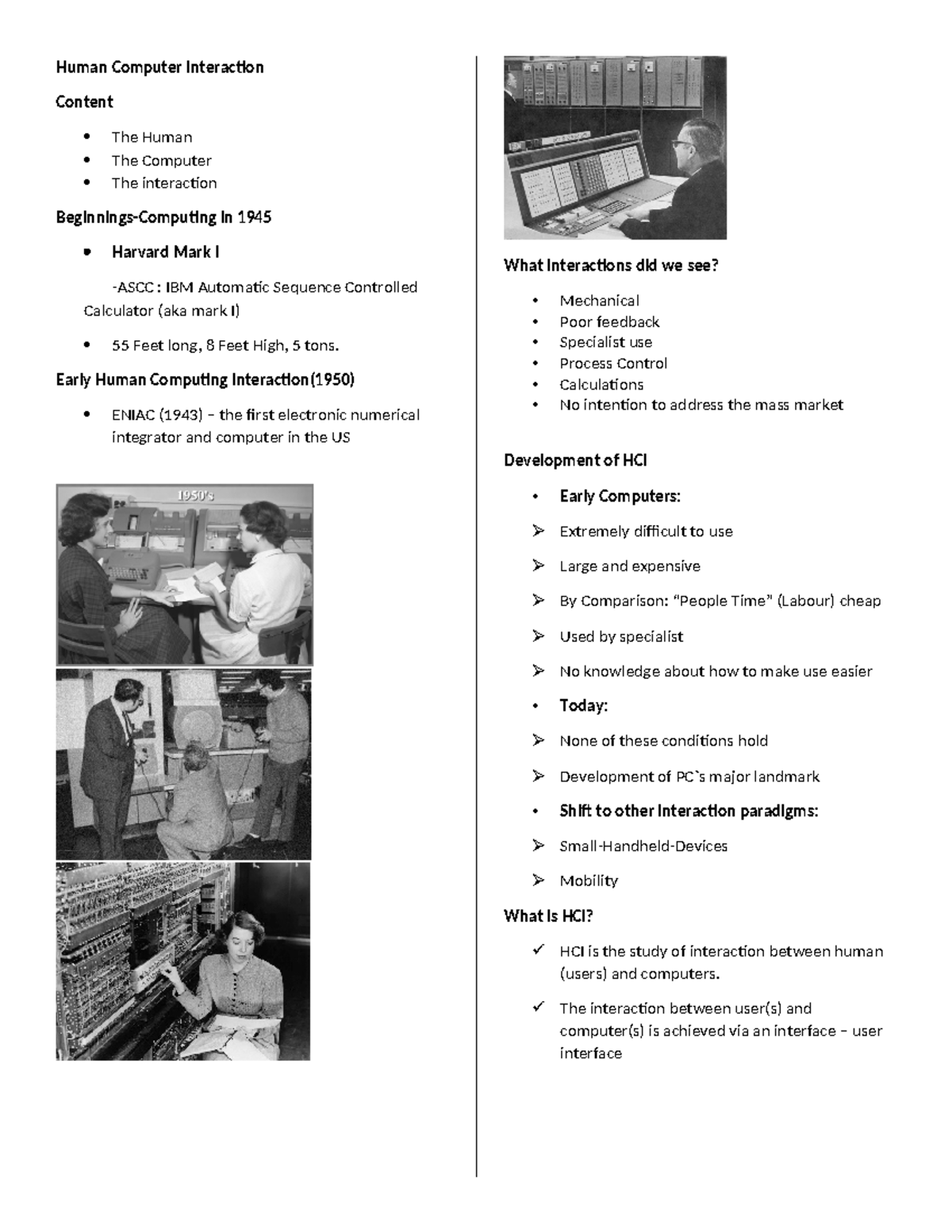 Human Computer Interaction - Human Computer interaction Content The Human The Computer The - Studocu
