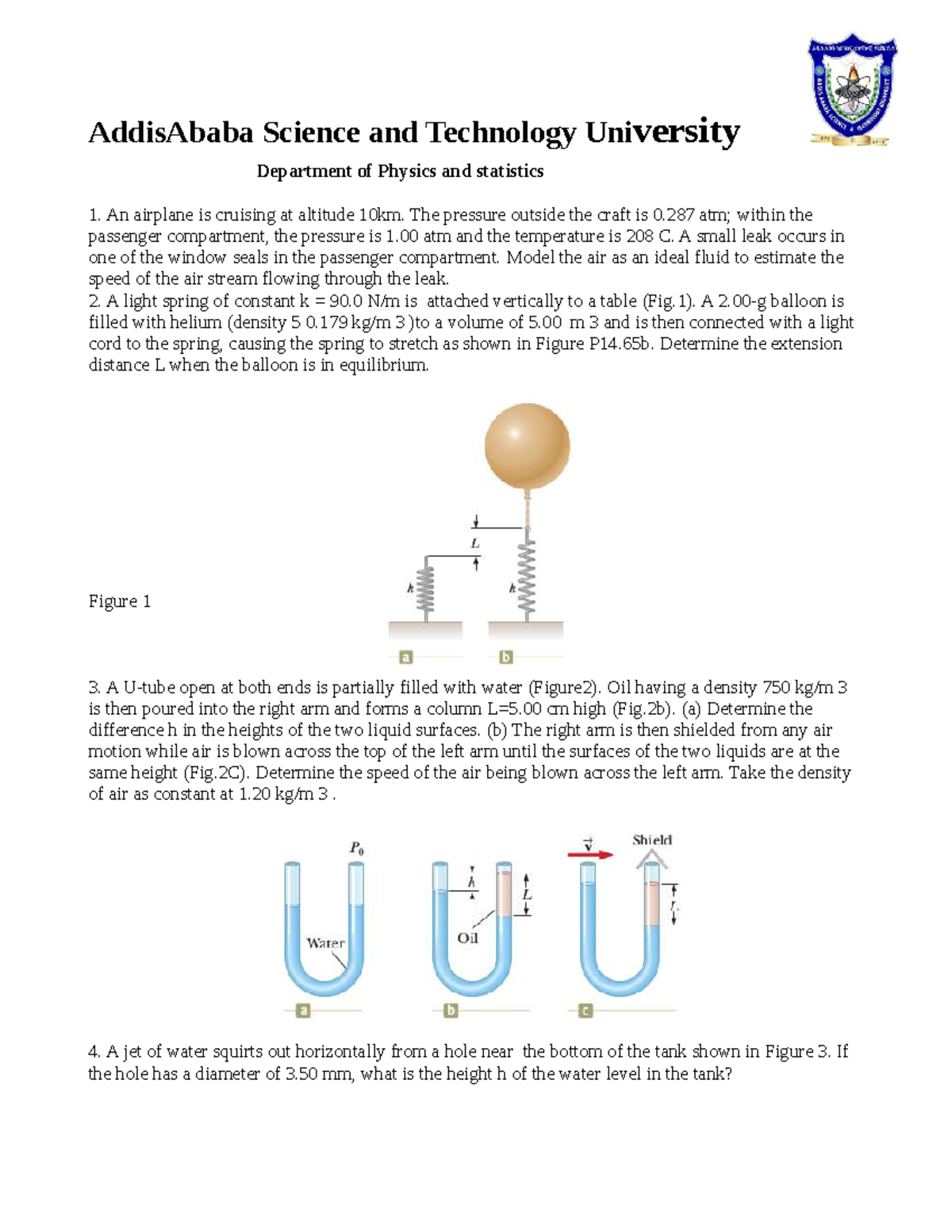 Physics Worksheet 2 (Chapter 3) - Ideal Fluid Dynamics & Equilibrium - Studocu