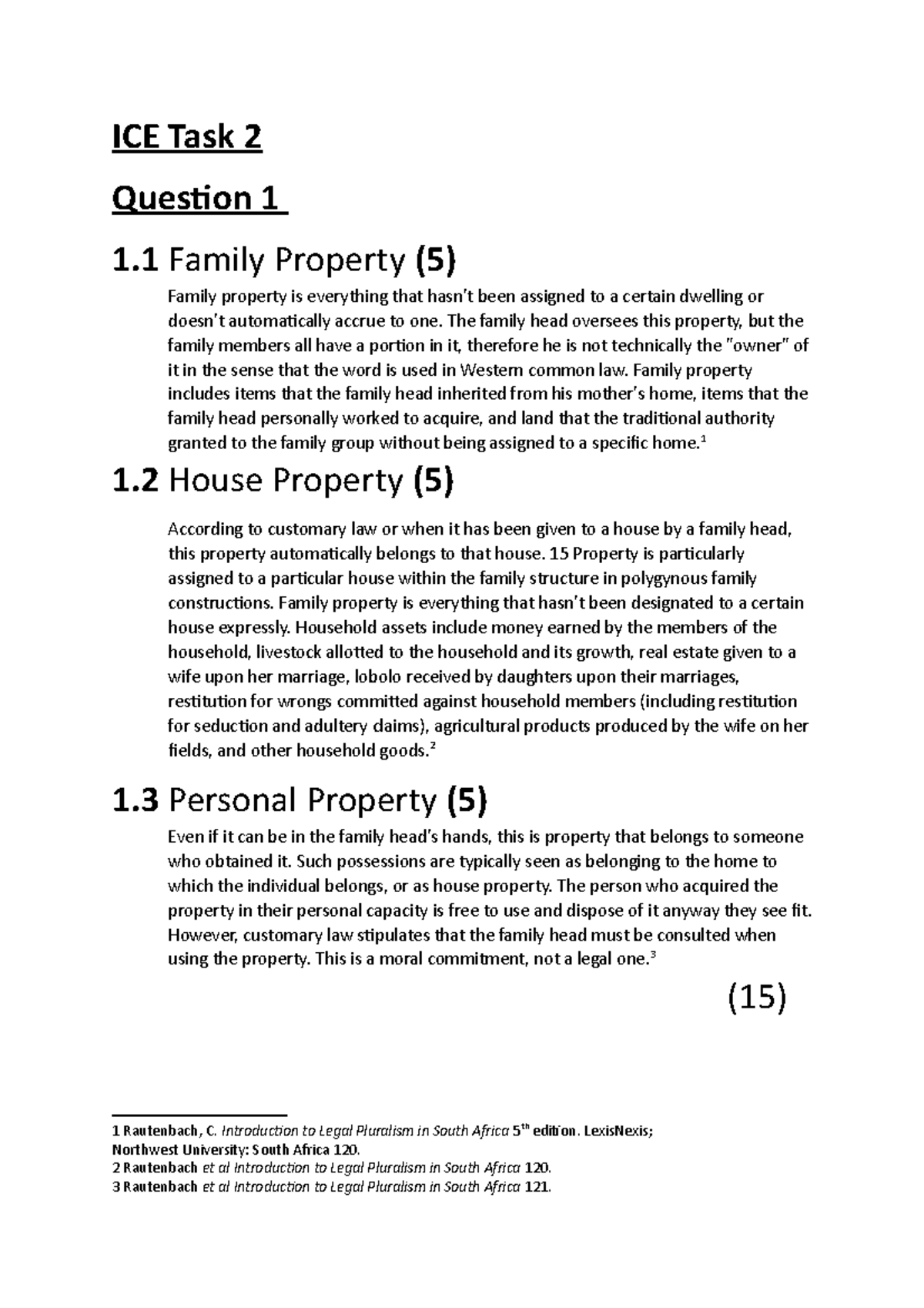 ICE Task 2 - Tasks - ICE Task 2 Question 1 1 Family Property (5) Family ...