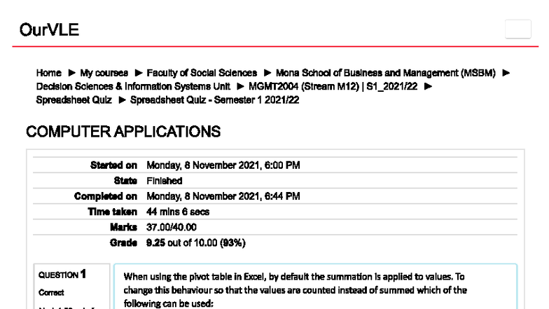 MGMT2004 Spreadsheet Quiz - Semester 1 Practice Questions - Studocu
