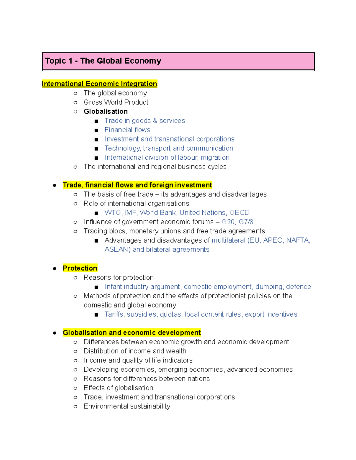 Topic 1 - The Global Economy: International Economic Integration ...