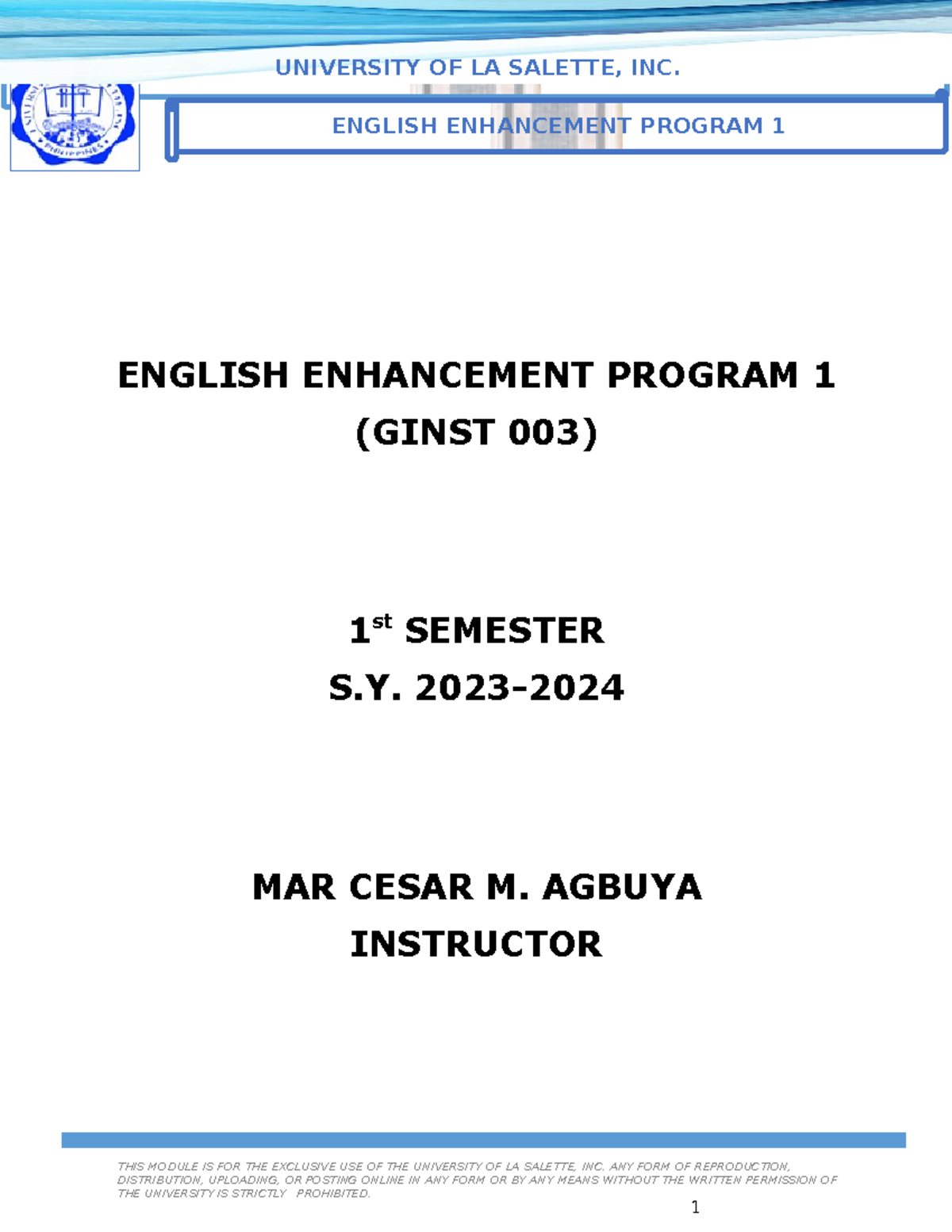 Lecture 1: Introduction to Listening (GINST 003) - English Enhancement ...