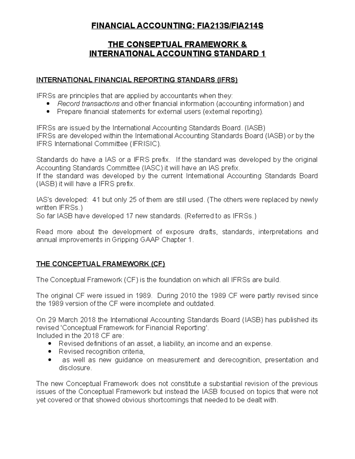 Conceptual Framework Notes Question Bank For Financial Accounting 2