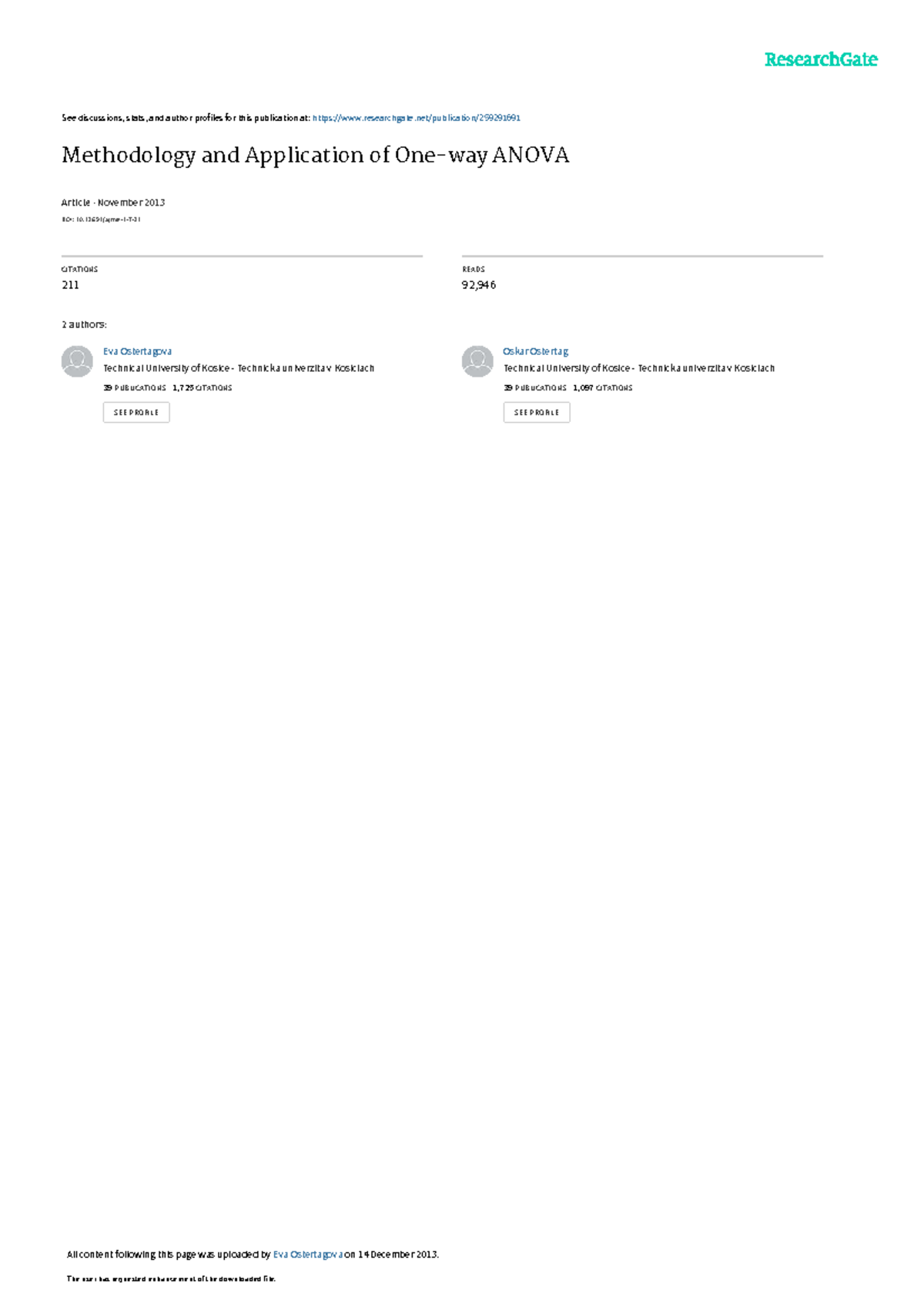 Methodology and Application of ANOVA in Engineering (ME 101) - Studocu