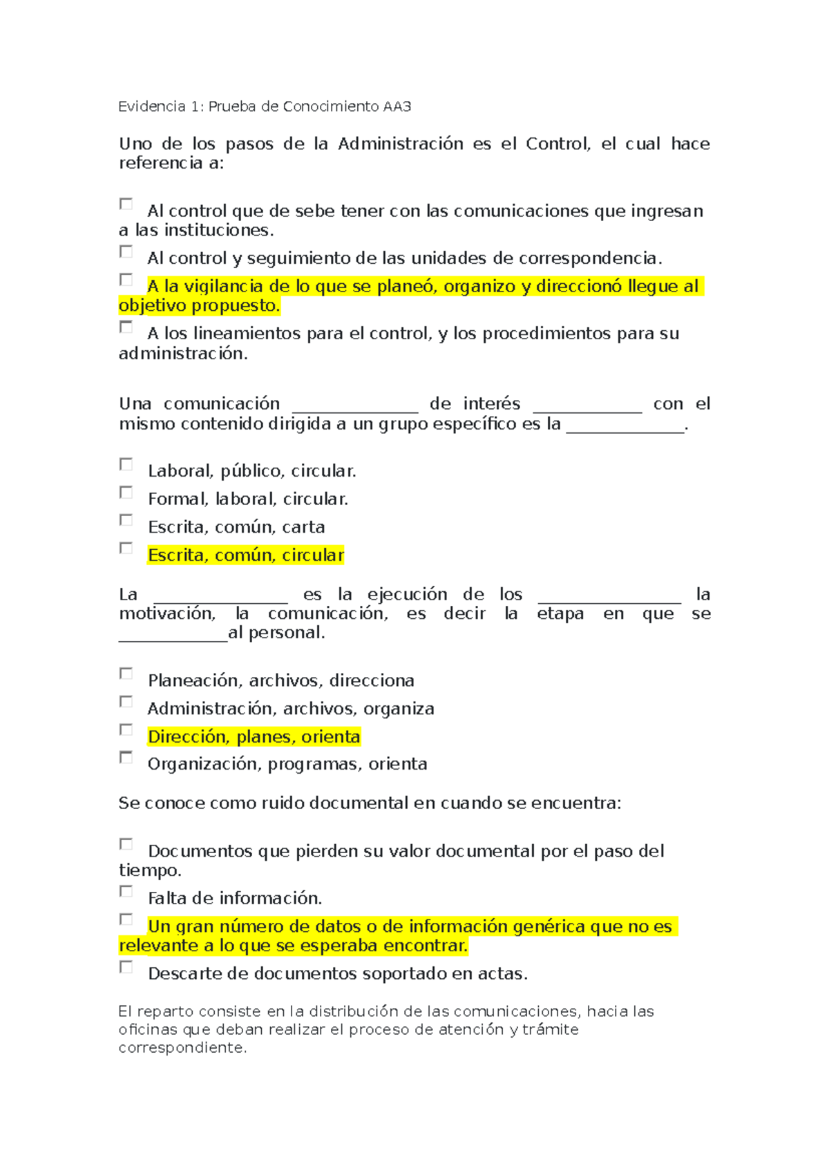 Evidencia 1 - Prueba de Conocimiento AA3 sobre Administración ...