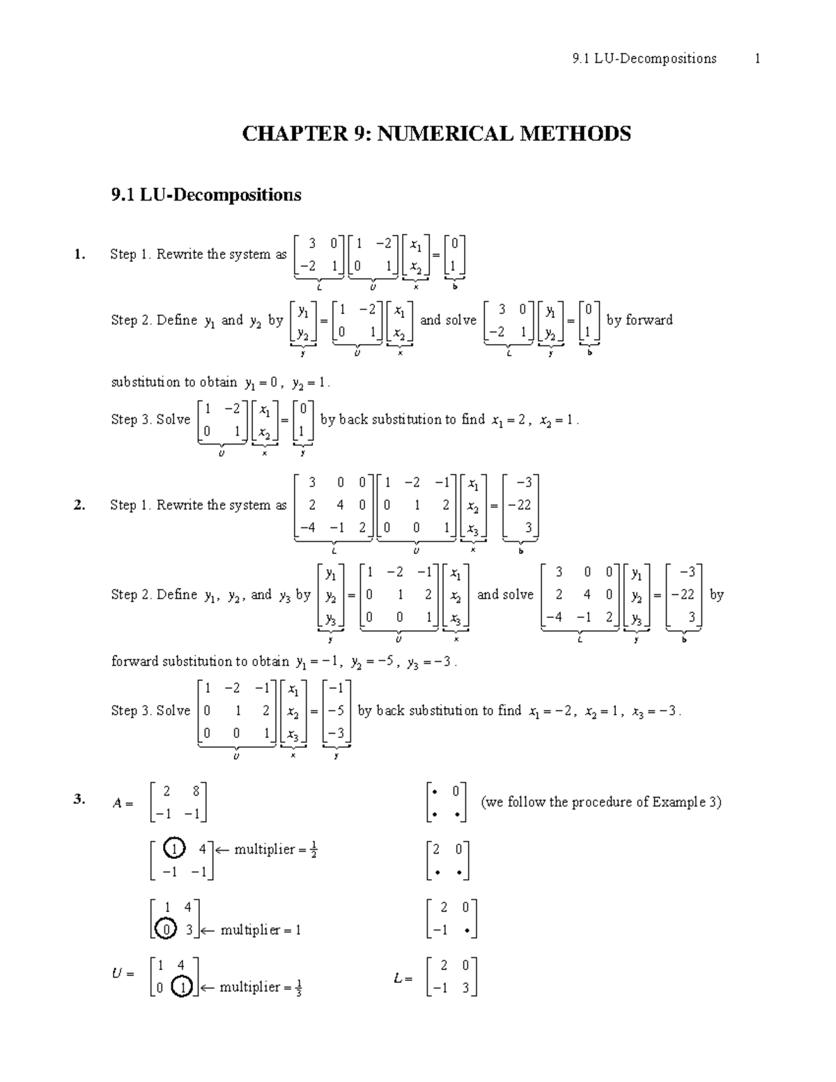 Ch09 - Textbook solutions of Chapter 9 - 9 LU-Decompositions 1 CHAPTER ...