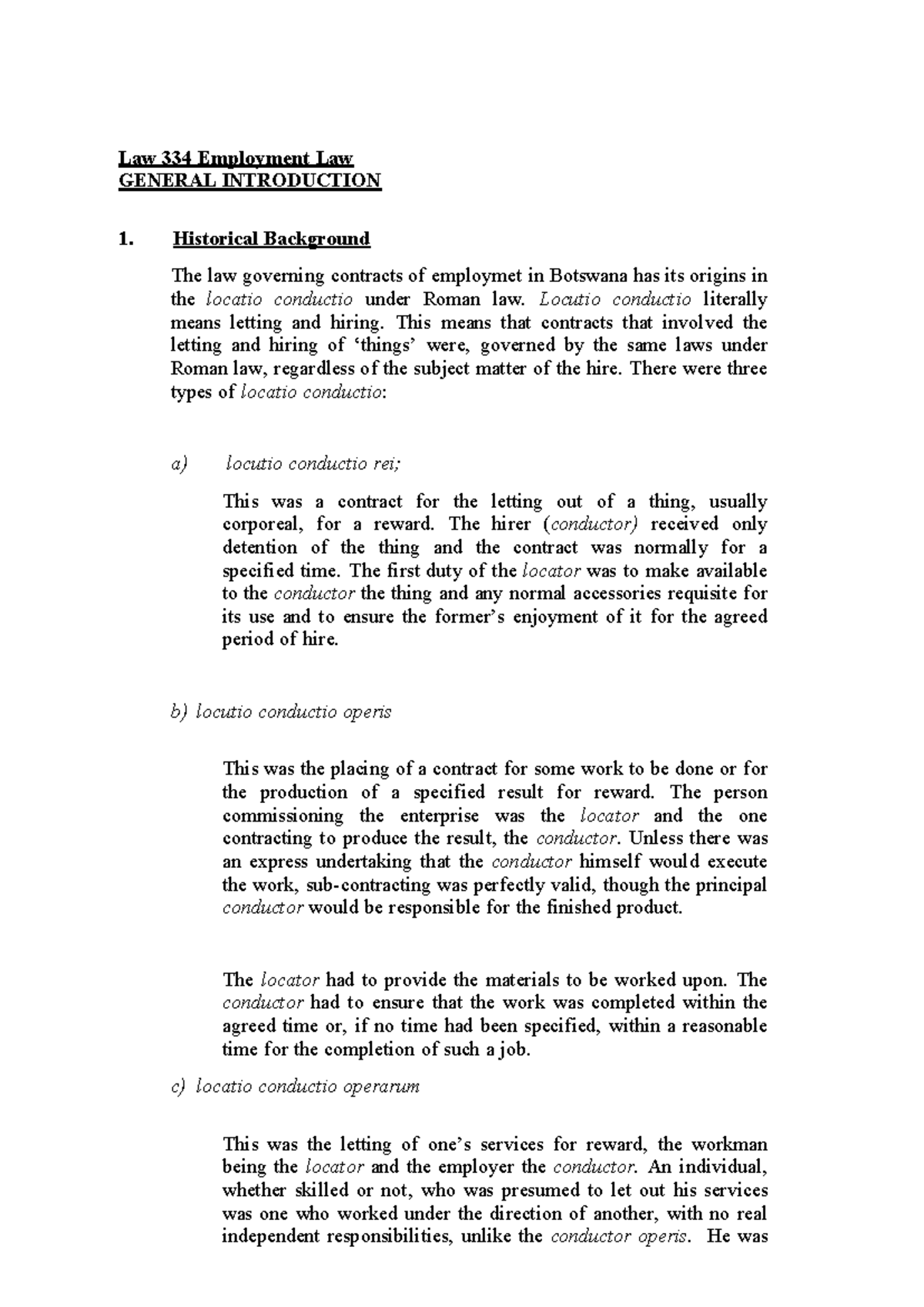 674614517 Employment Law Notes Weeks I V - Law 334 Employment Law ...