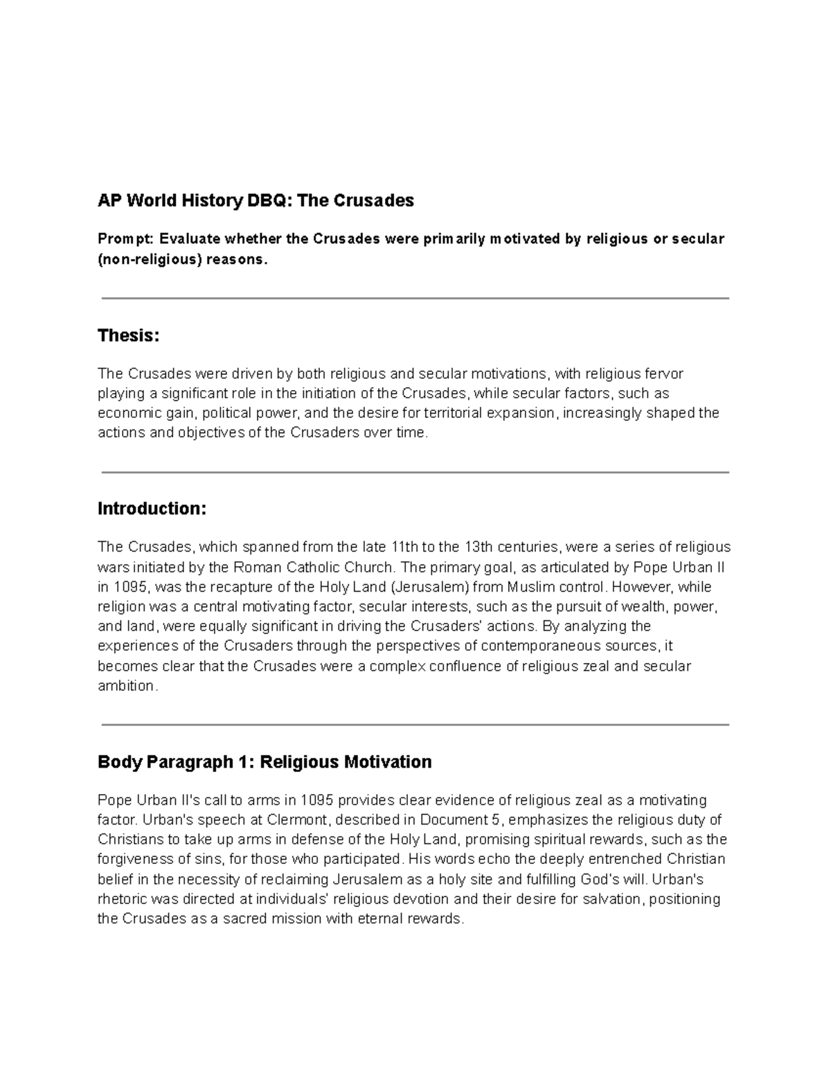 AP World History DBQ: Motivations Behind the Crusades - AP World ...