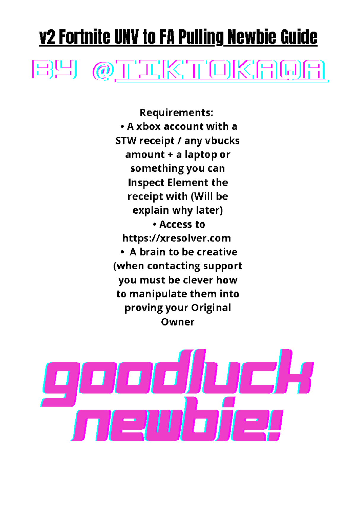 Fortnite UNV to FA Newbie Pulling Guide - Studocu