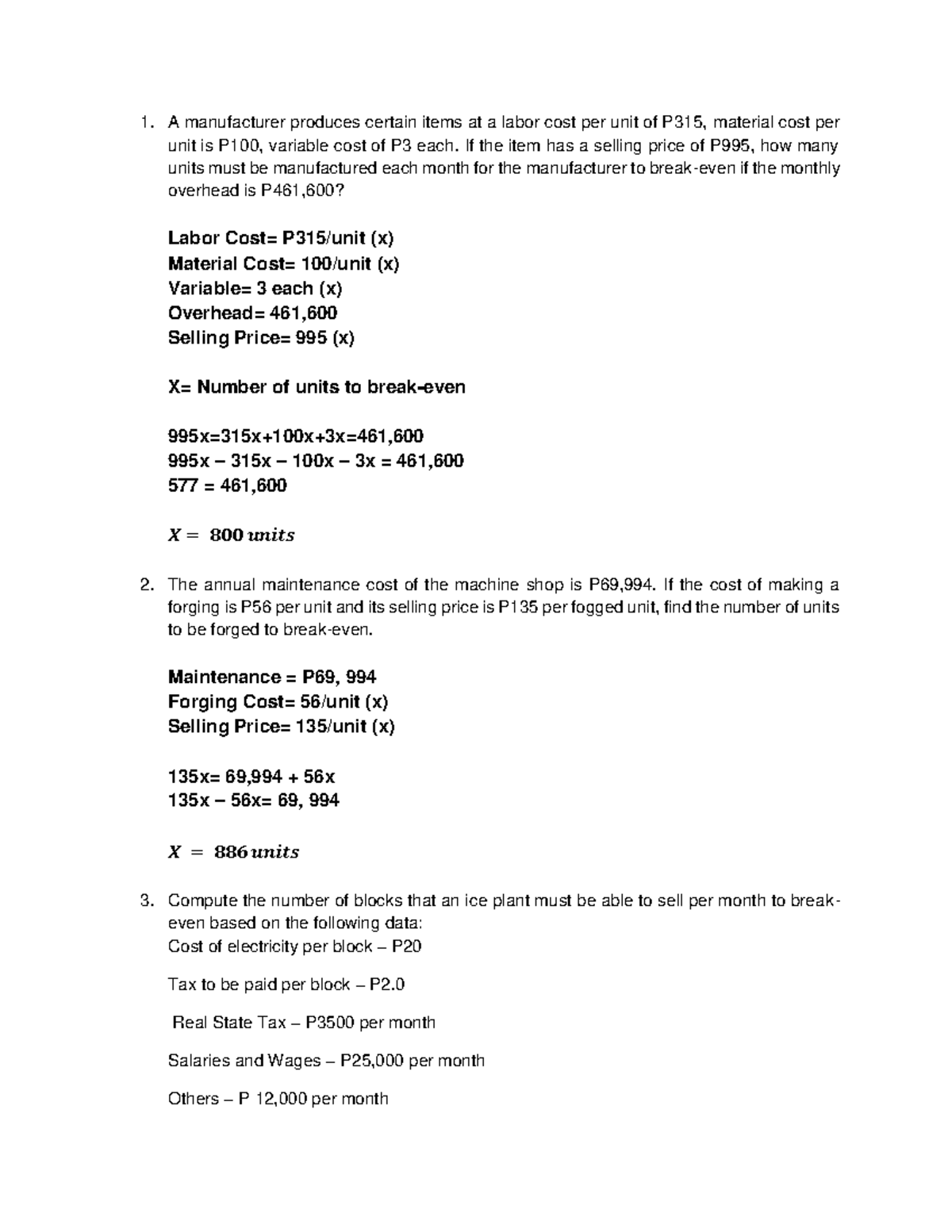 Lecture on Break-Even Analysis and Current Economic Factors - Studocu