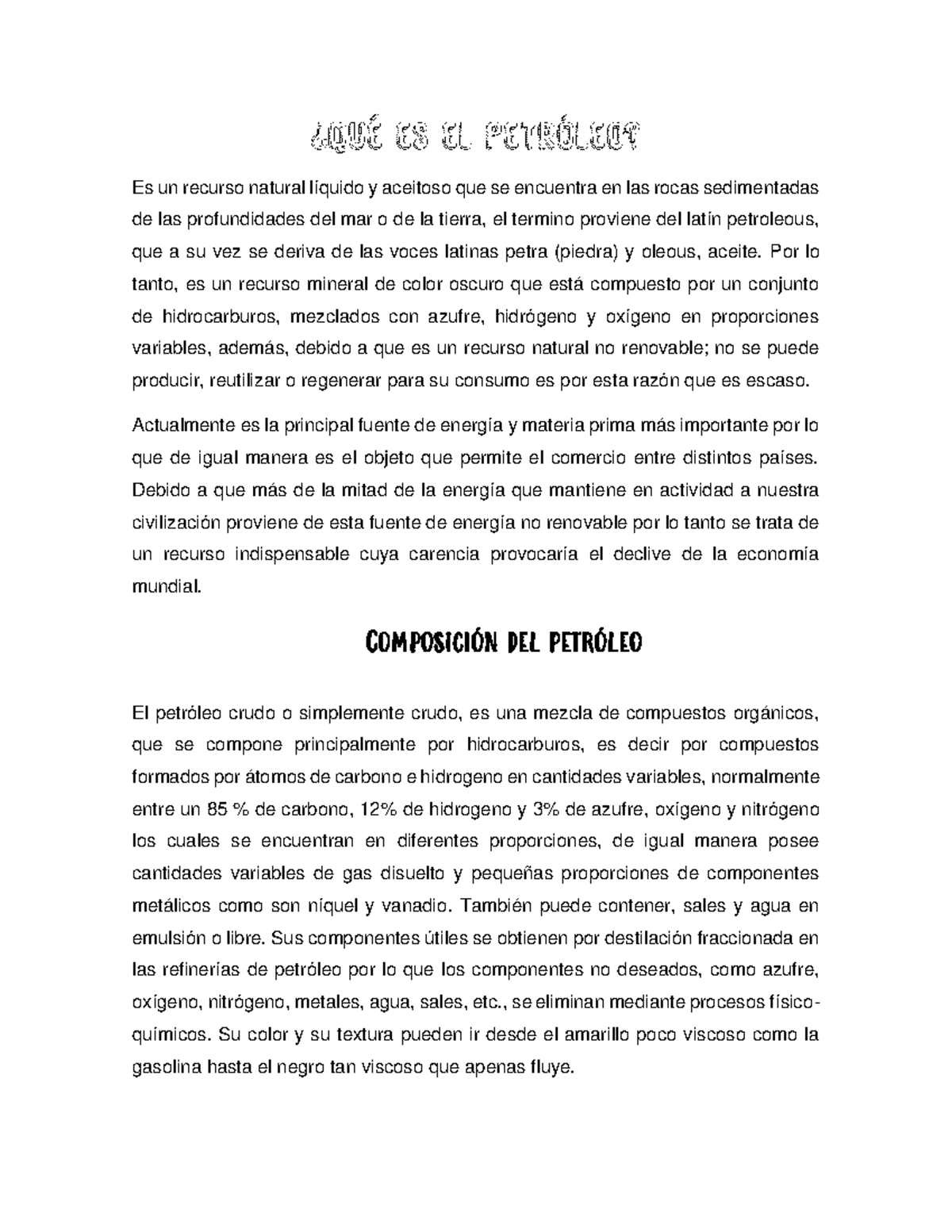 Qué es el petroleo, composición química y costos en México. - Química ...