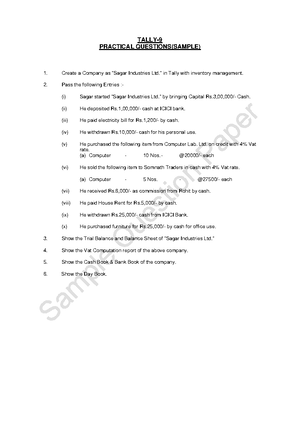 Tally prime practical question paper - Motilal Nehru College B. (H) I ...