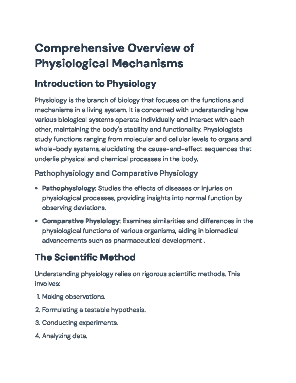 Comprehensive Overview of Physiological Mechanisms and Homeostasis ...