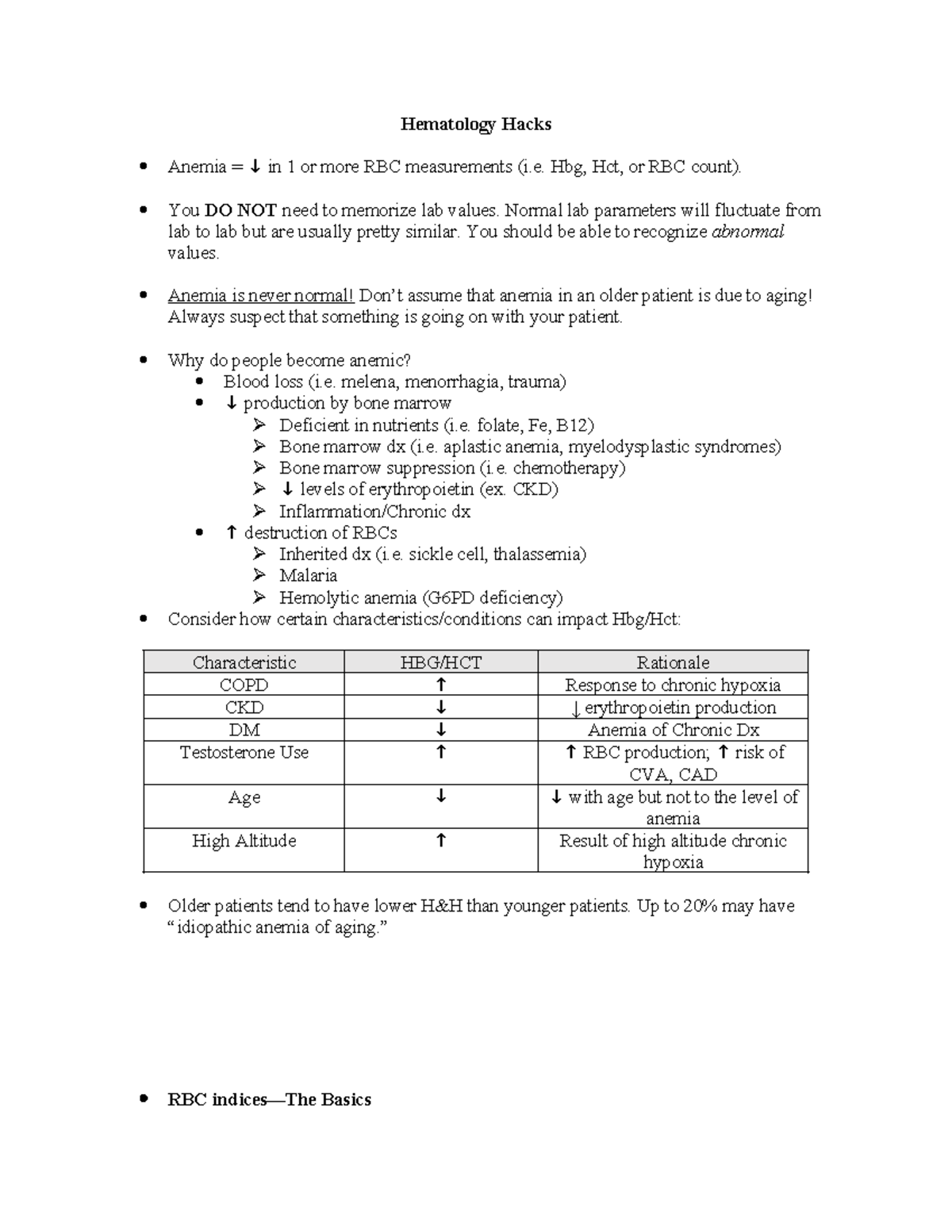 Hematology Hacks: Anemia Insights and RBC Measurement Guide - Studocu