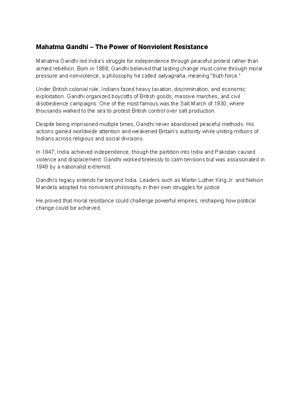 Mahatma Gandhi: The Power of Nonviolent Resistance in India's Struggle ...