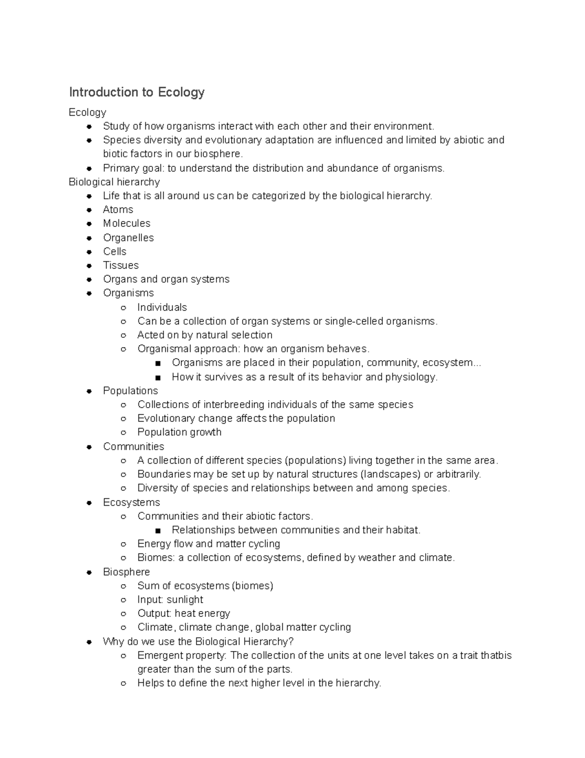Ecology Exam 1 - Comprehensive Study Notes - Studocu
