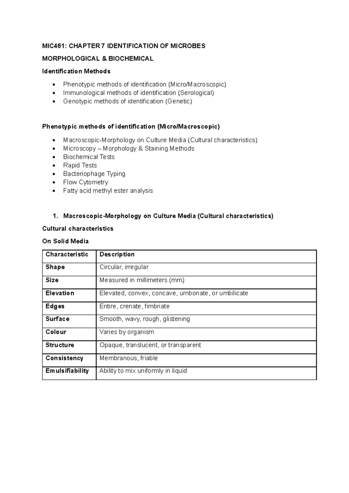 MIC461: Chapter 7 Microbial Identification Methods and Techniques - Studocu