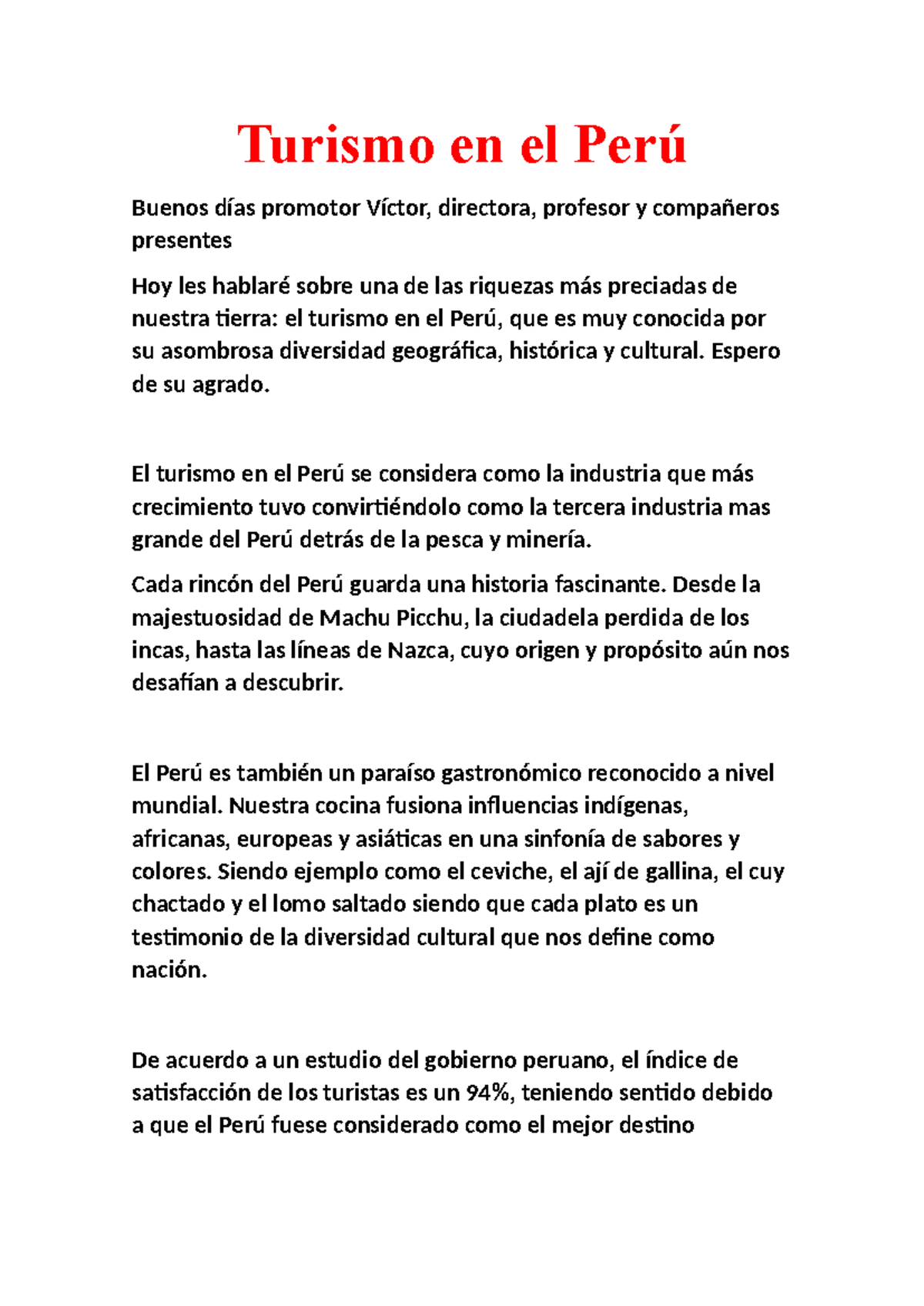 Turismo en el Perú: Diversidad Cultural y Atractivos Turísticos - Studocu