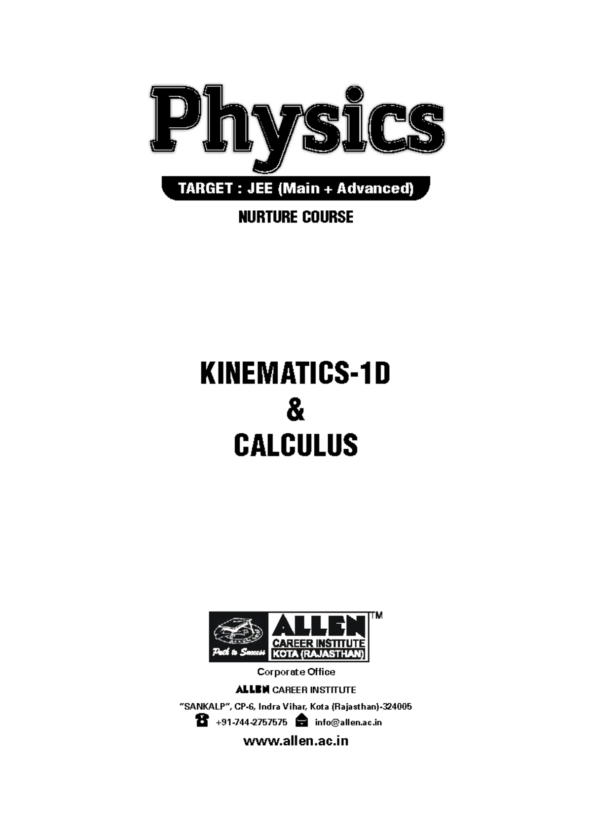 Kinematics 1D: Concepts and Exercises for JEE (Main Advanced) - Studocu