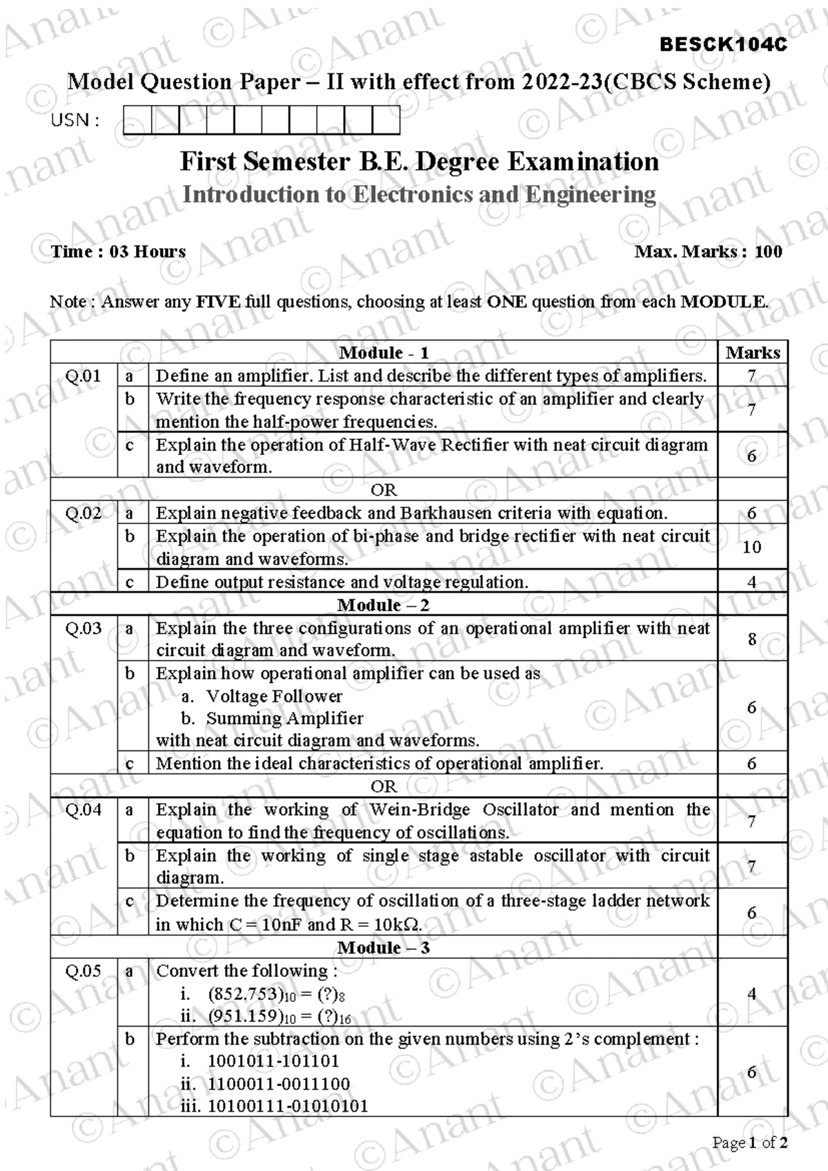 BESCK104C Midterm Question Paper – Electronics & Engineering - Studocu