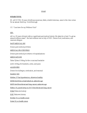 SOAP Note Low Back Pain - SOAP note on low back pain - Week 6 SOAP Note ...