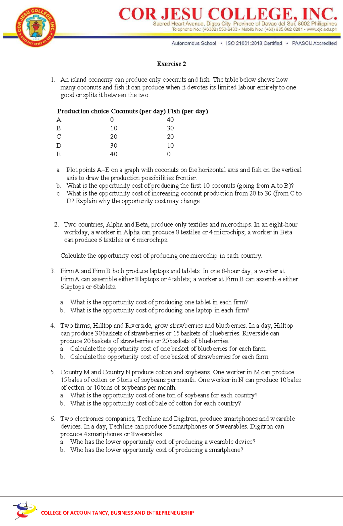 Exercise 2: Opportunity Cost Analysis in Economics - Studocu