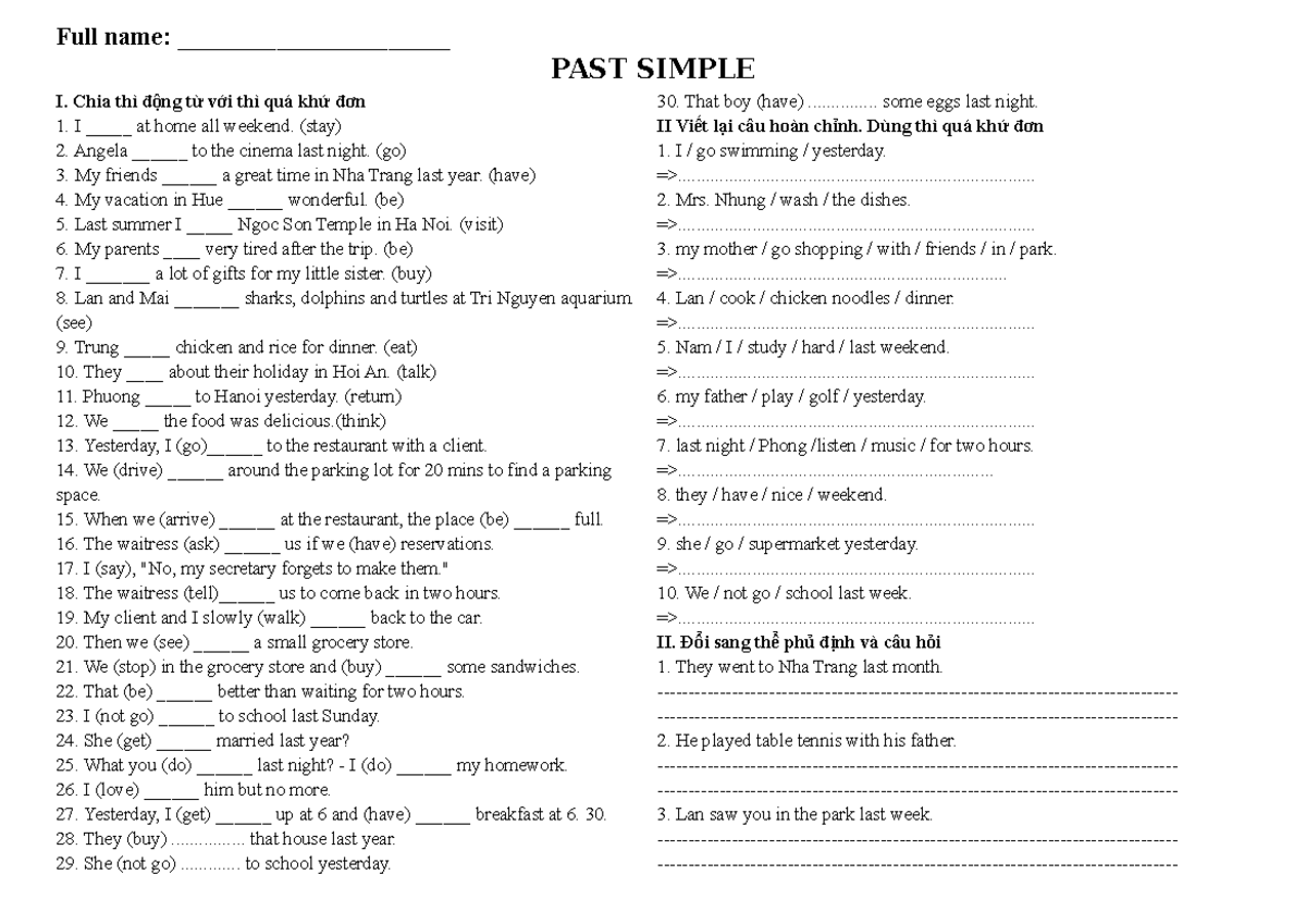 PAST SIMPLE - Exercise and Practice for CNJDKAS - Studocu