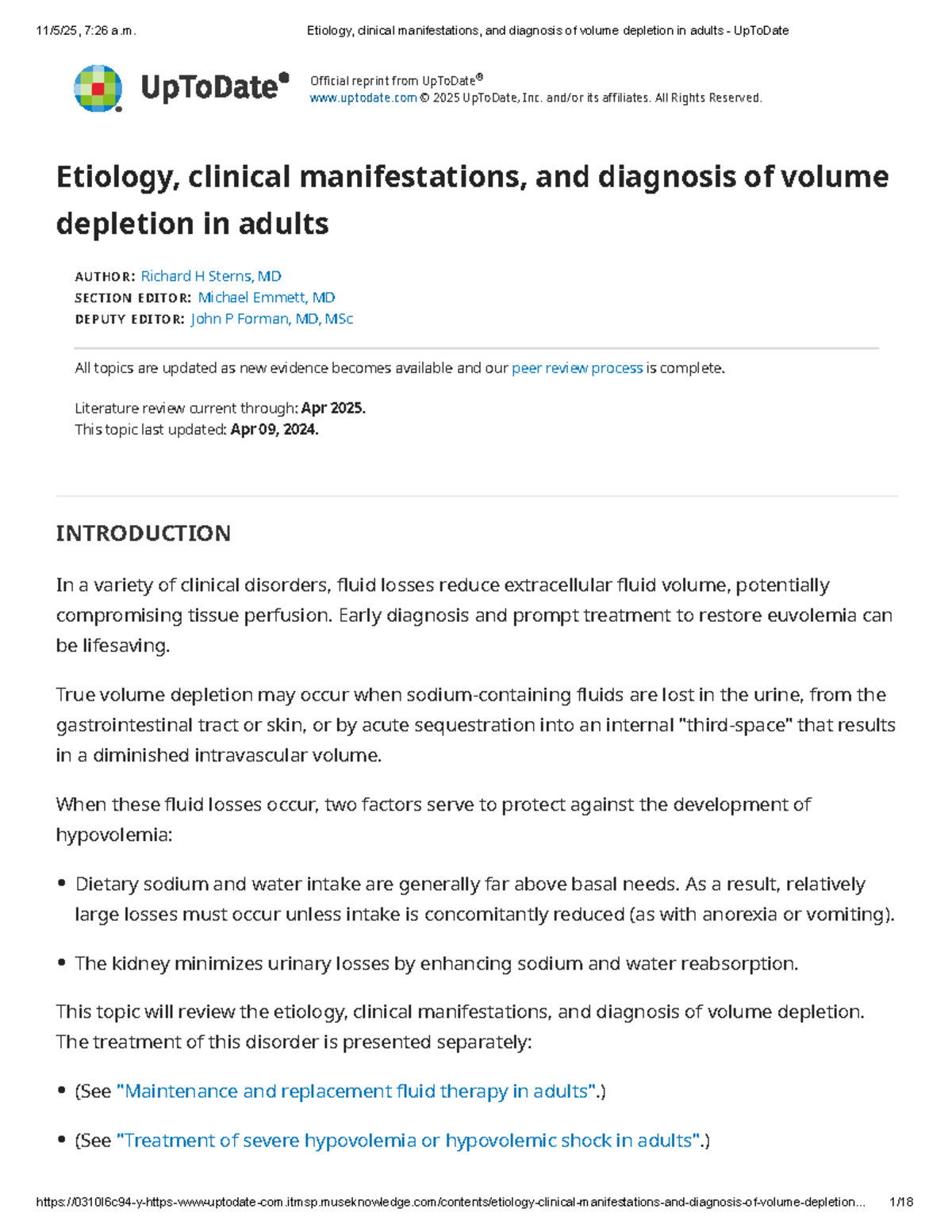 7:26 a.m. Volume Depletion in Adults: Etiology, Symptoms, and Diagnosis ...