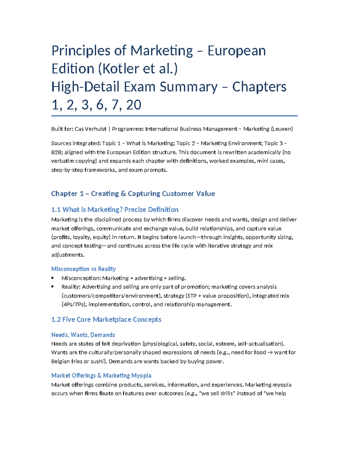 High Detail Exam Summary for Principles of Marketing (Kotler) Chapters ...