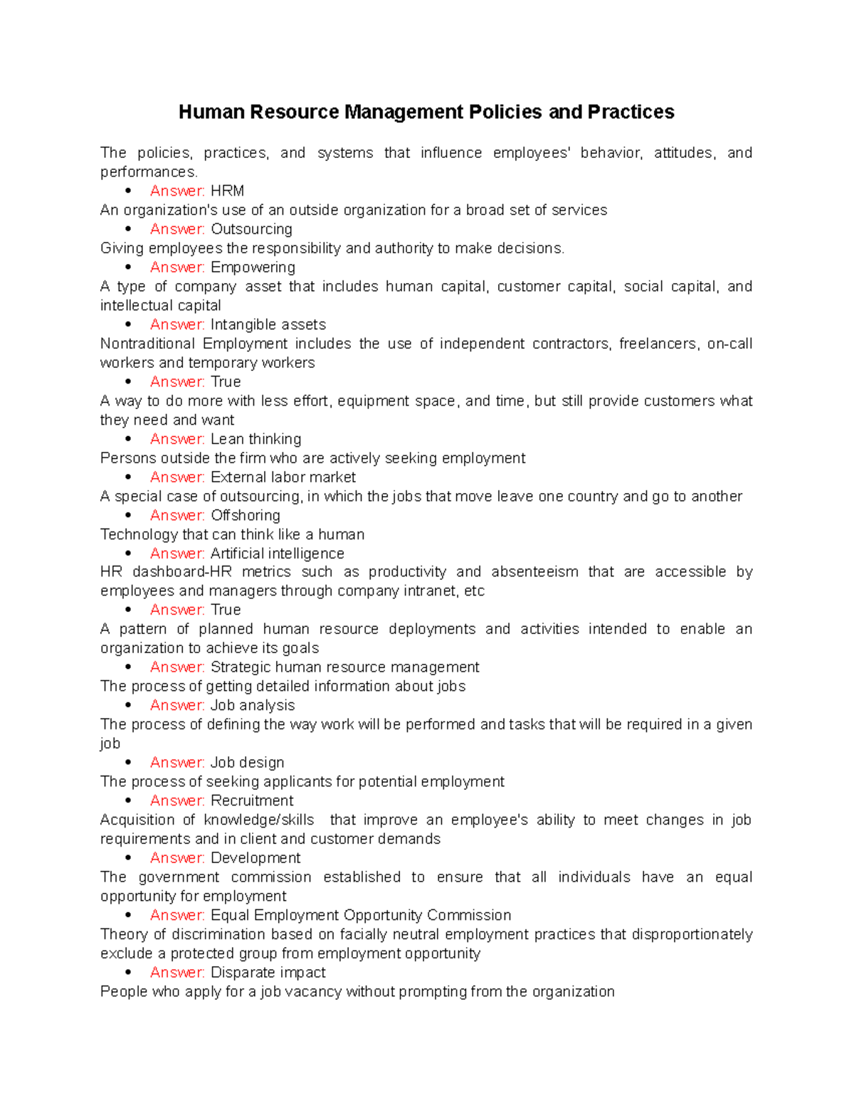 Human Resource Management Policies and Practices - Answer: HRM An ...