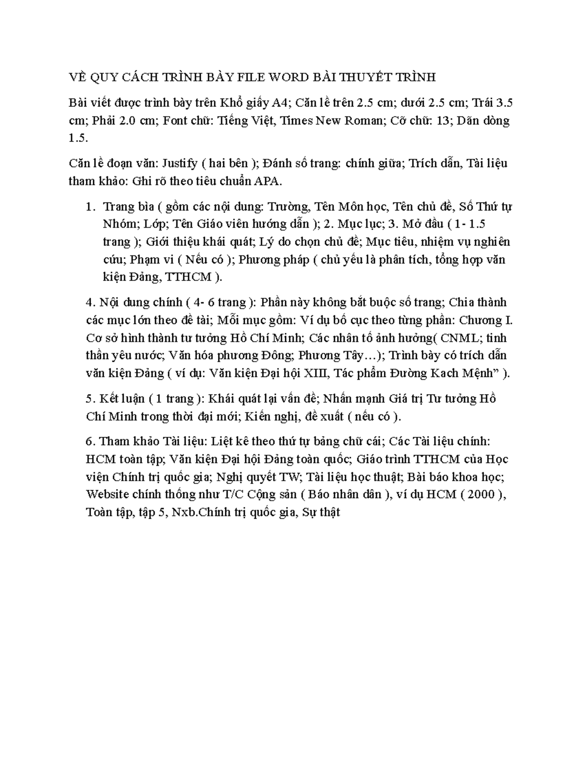 QUY CÁCH TRÌNH BÀY FILE WORD BÀI THUYẾT TRÌNH - Studocu