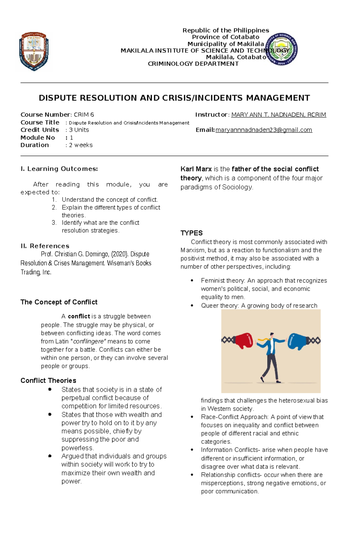 CRIM 6 Module 1 - Dispute Resolution & Conflict Management Notes - Studocu