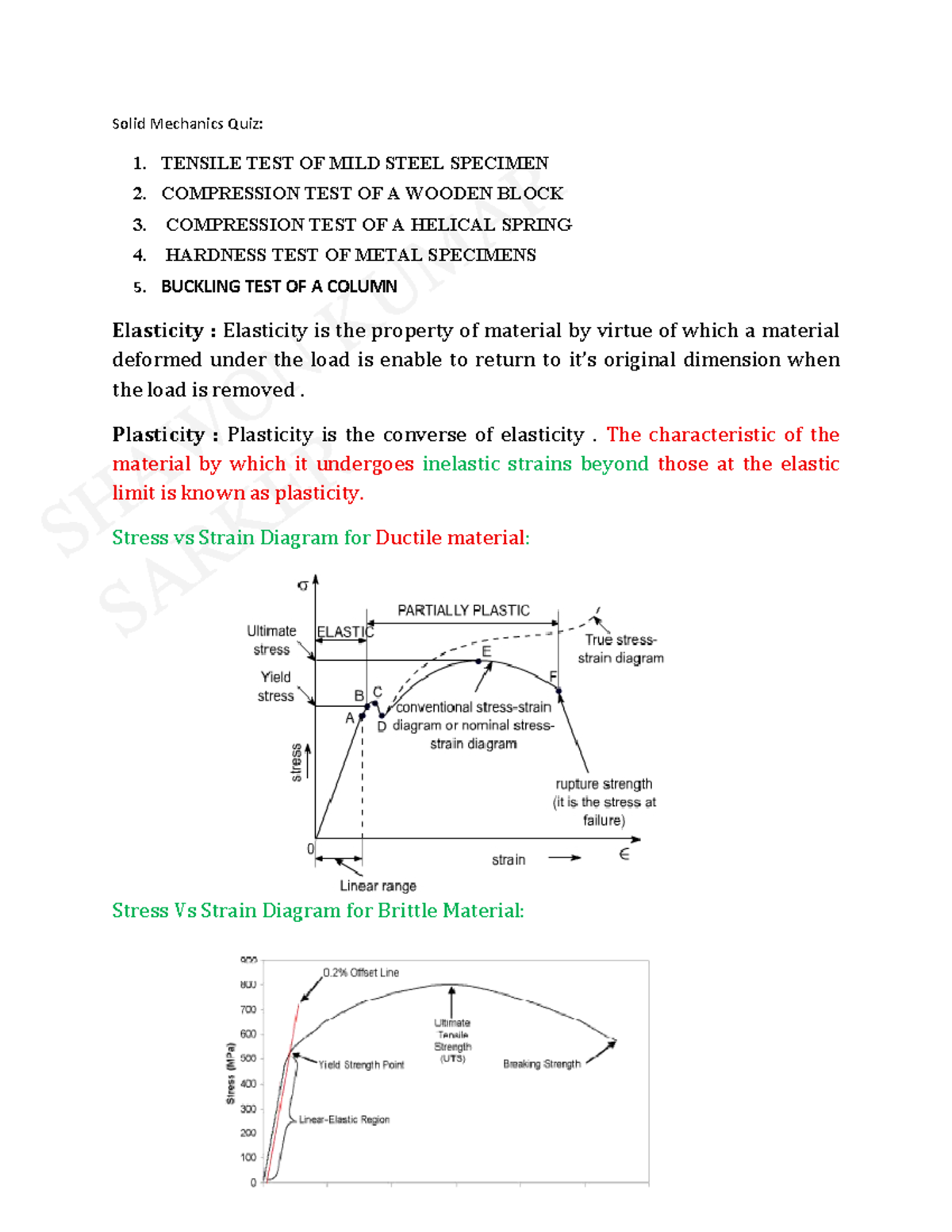Solid Mechanics Quiz (SME 101): Key Concepts & Practice Material - Studocu