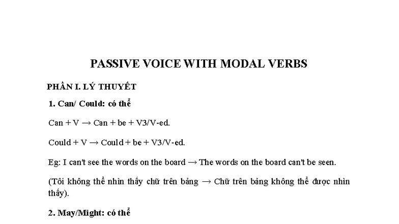 PASSIVE VOICE WITH MODAL VERBS - GRAMMAR NOTES - Studocu