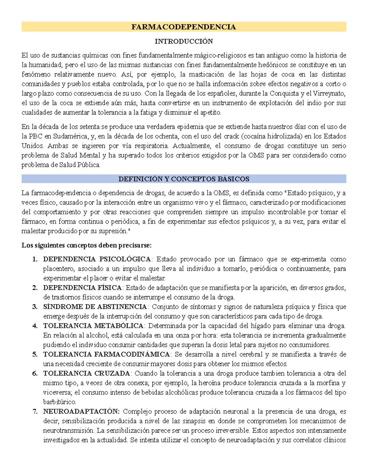 Farmacodependencia: Conceptos Clave y Clasificación de Sustancias - Studocu