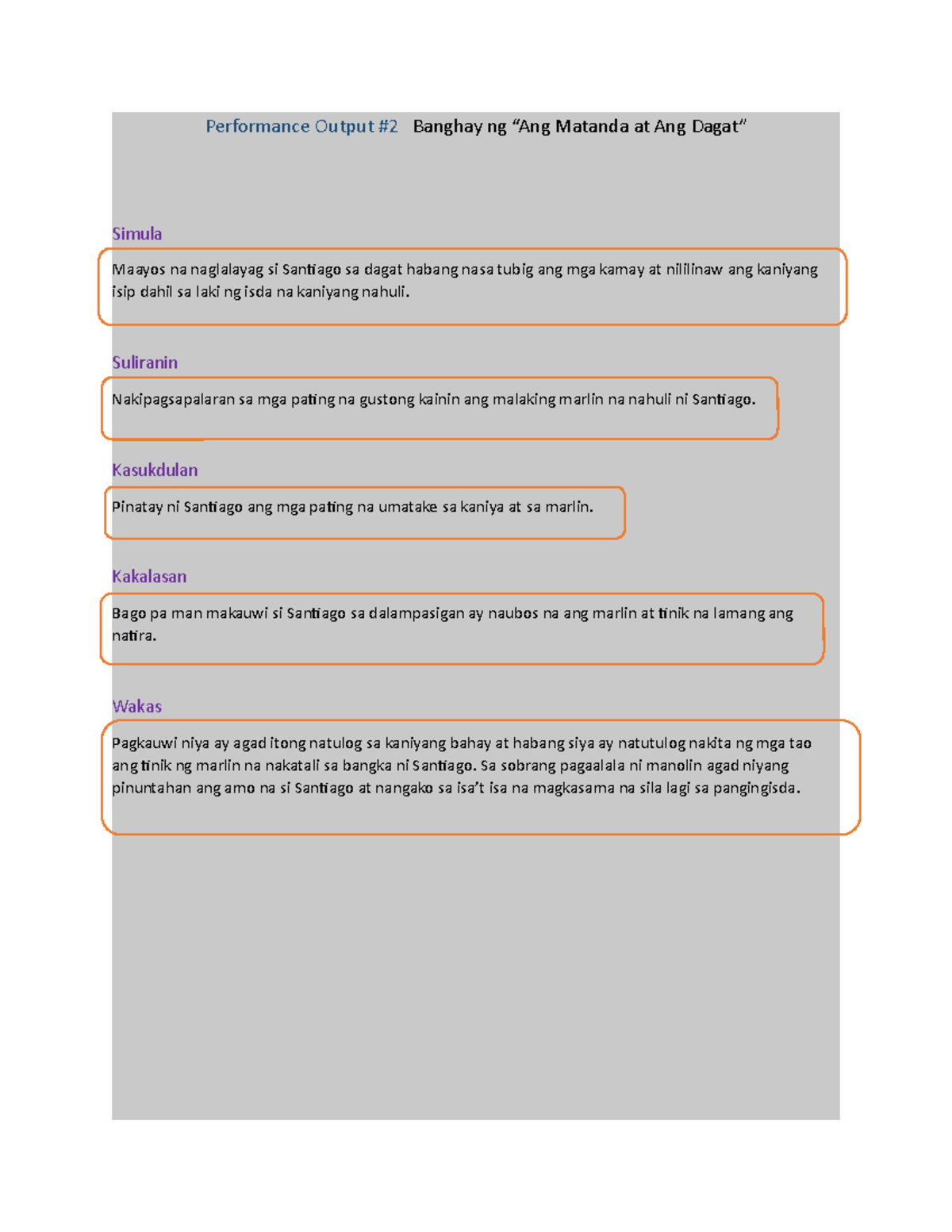 Performance Output #2 filipino - Performance Output #2 Banghay ng “Ang ...