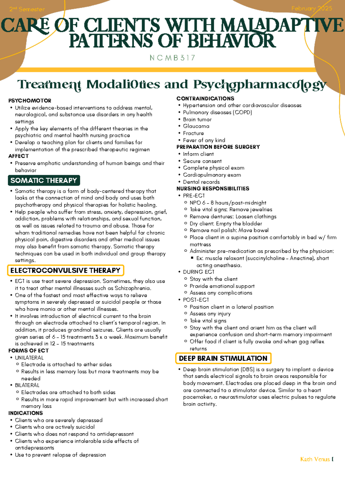 Care of Clients with Maladaptive Patterns - NCMB317 Treatment ...