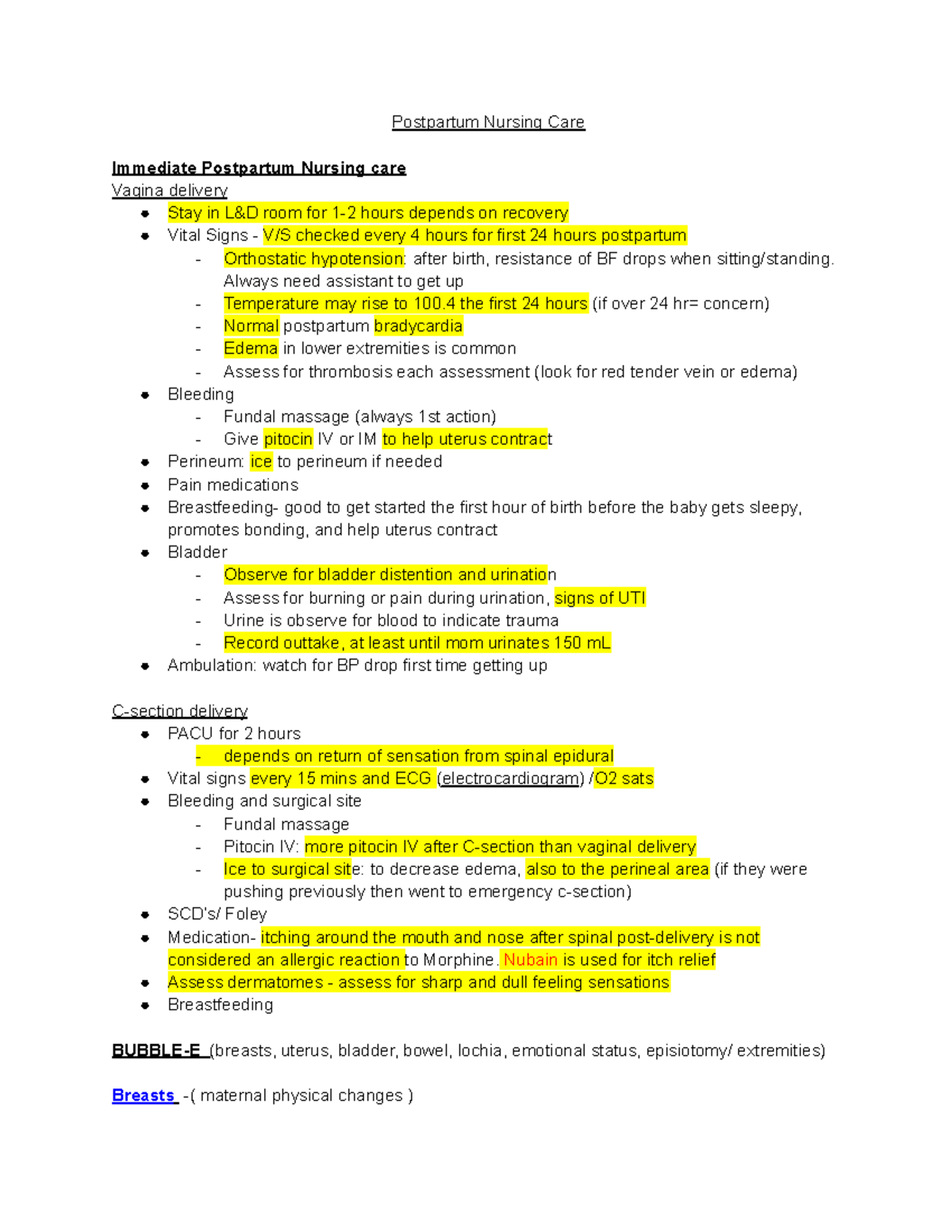 Comprehensive Postpartum Nursing Care Guidelines (NUR 305) - Studocu