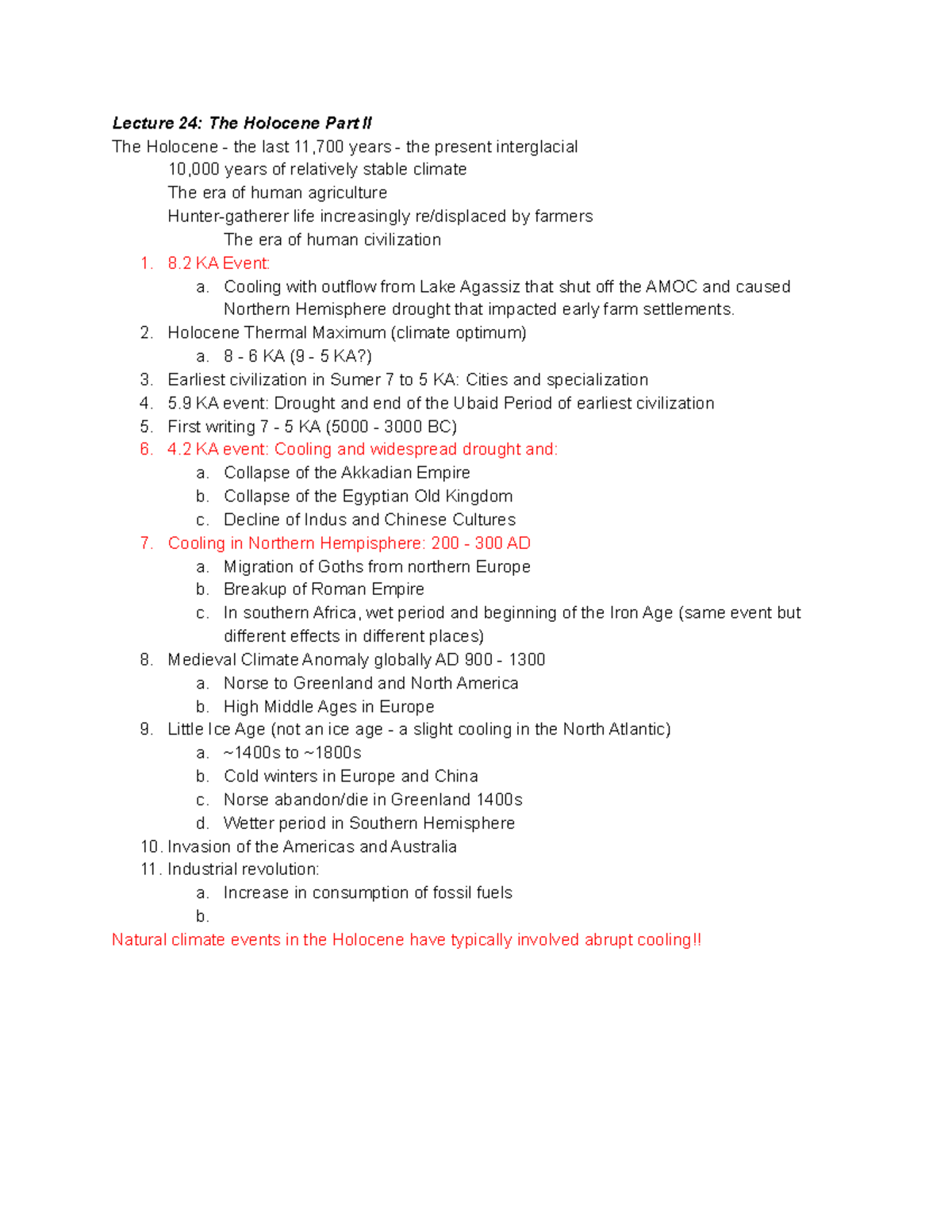 Geology Lecture Notes - with Dr. Railsback - Lecture 24: The Holocene ...