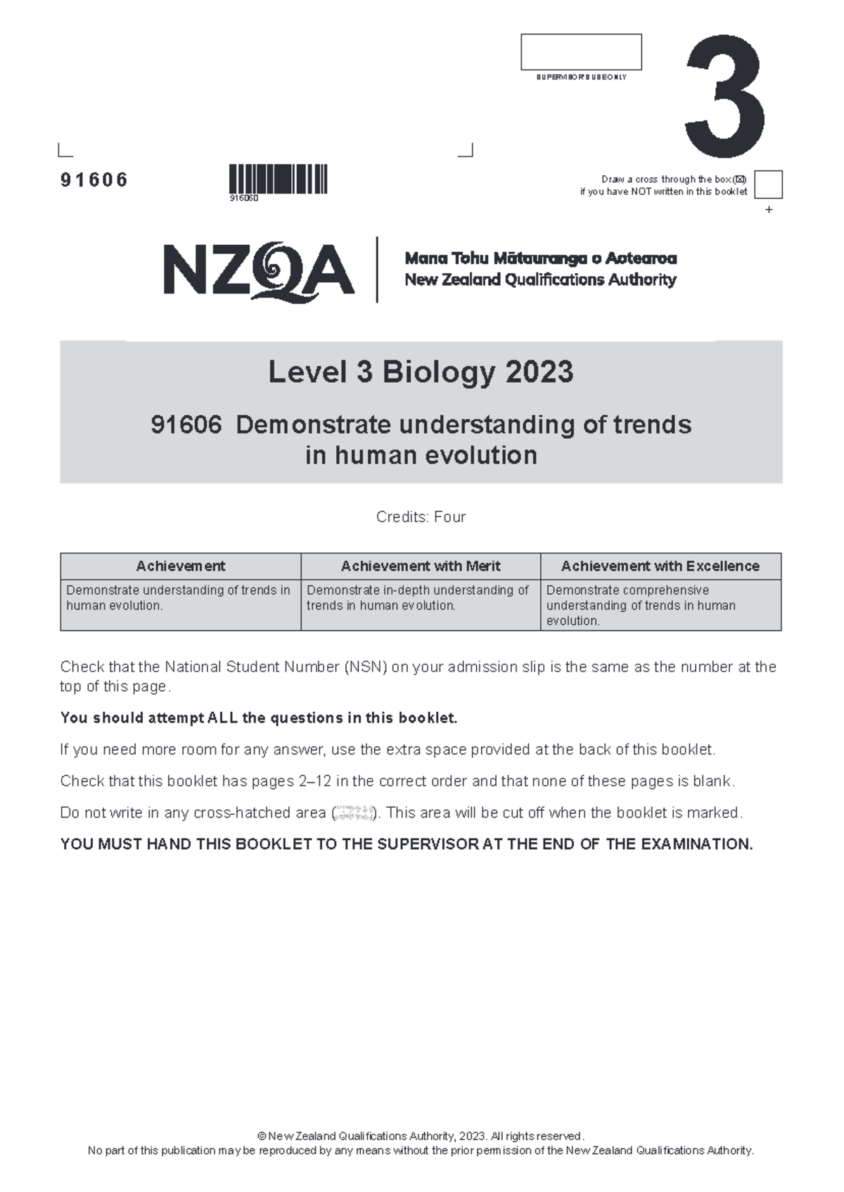 Level 3 Biology (91606) 2023 - Human Evolution Exam Guide - Studocu