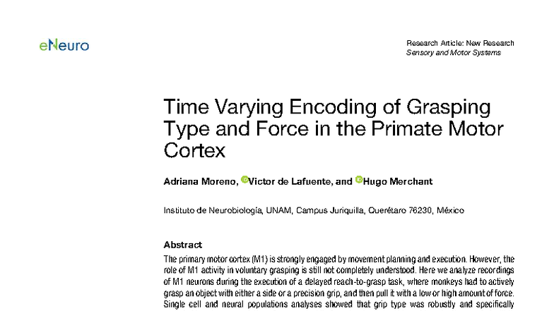 Research Article: Encoding Grasping Type and Force in M1 (2025) - Studocu