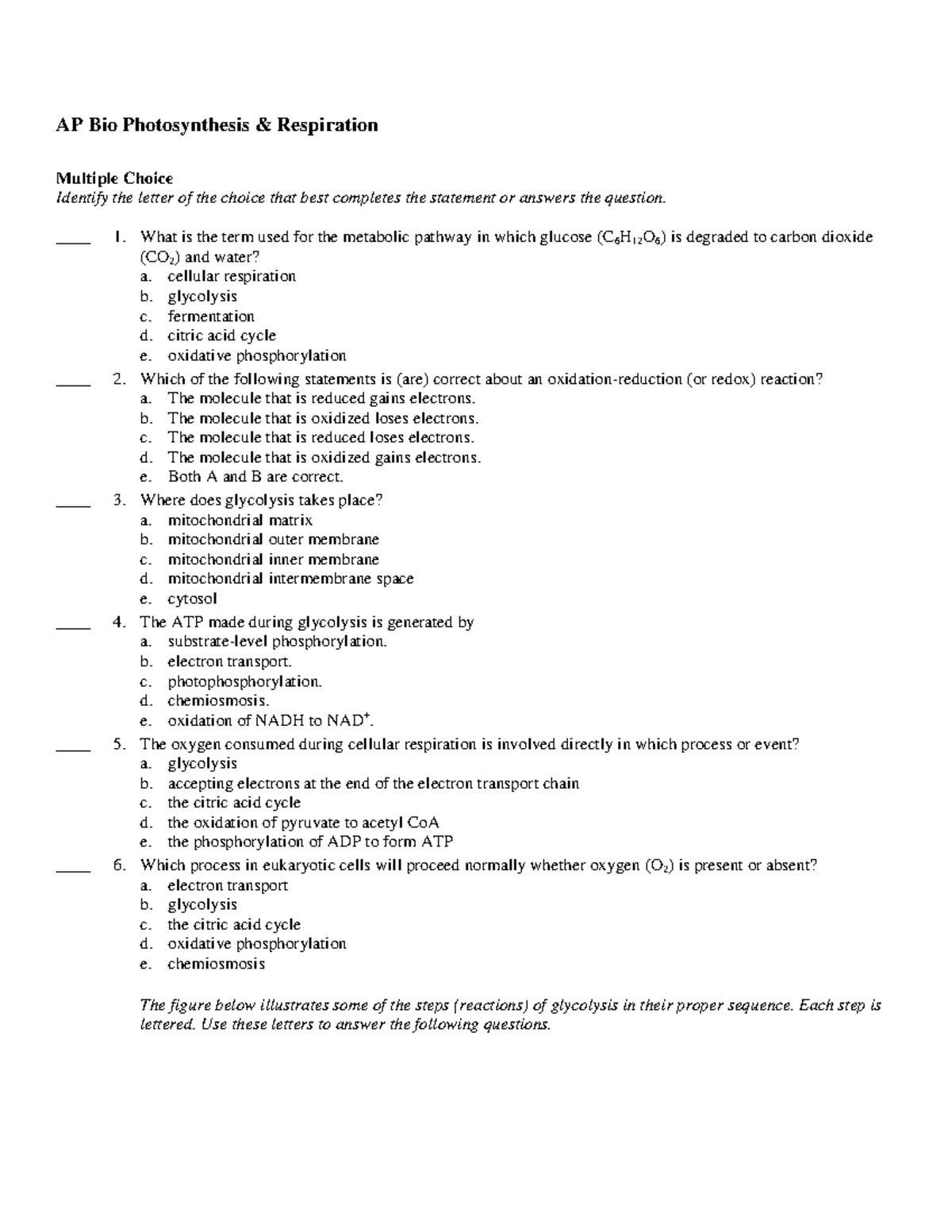 AP Bio Photosynthesis & Respiration Practice Questions & Answers - Studocu