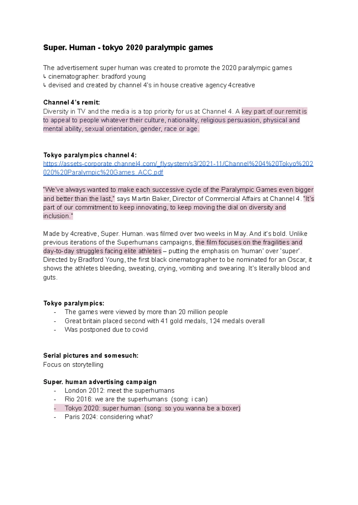 Super. Human. Tokyo 2020 Paralympics Ad Analysis & Insights - Studocu