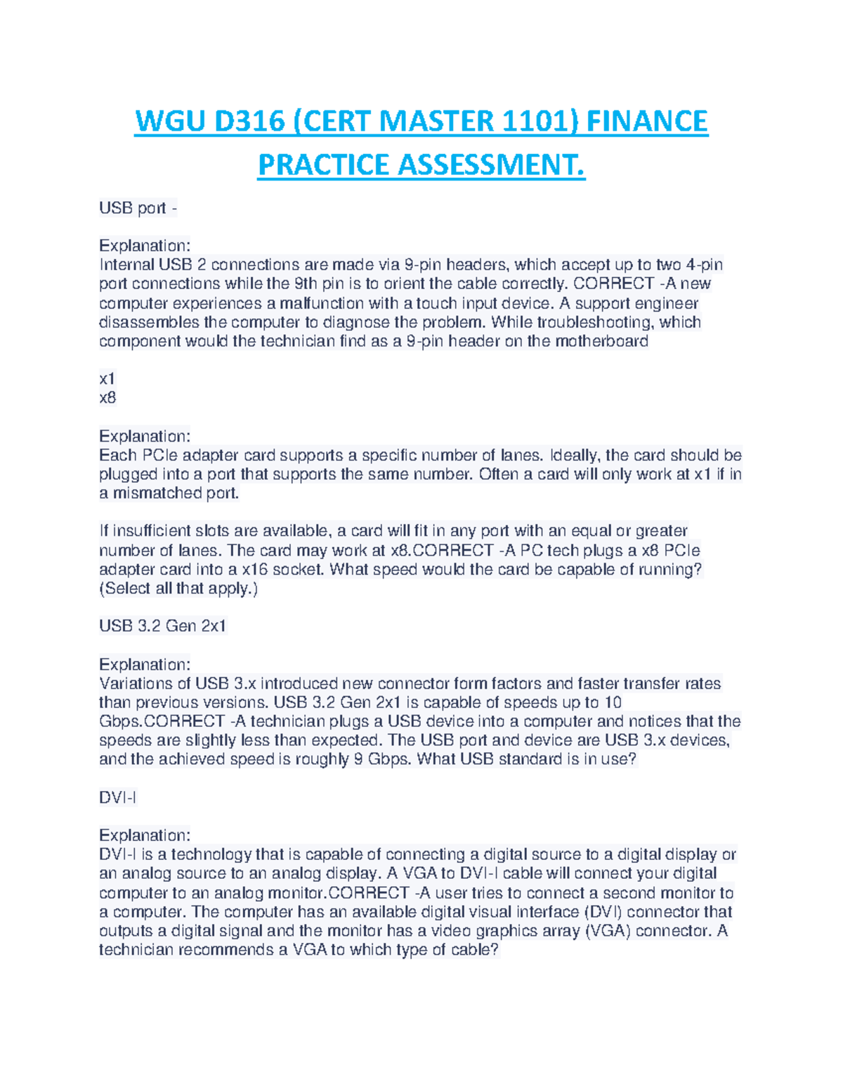 WGU D316 - Practice Assessment Review for Finance Exam - Studocu