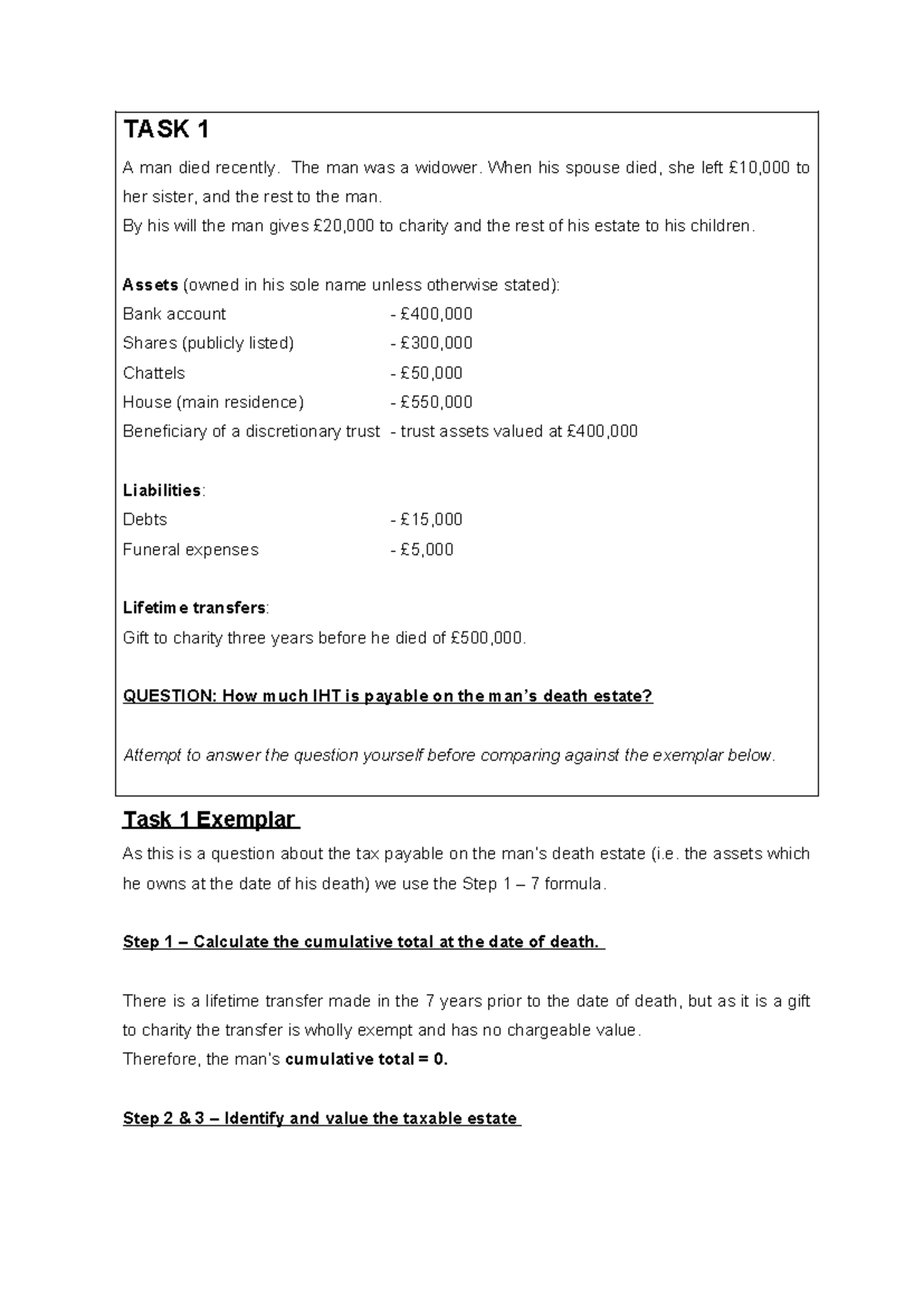 IHT Worked Example: Calculating Tax on Death Estate - Studocu