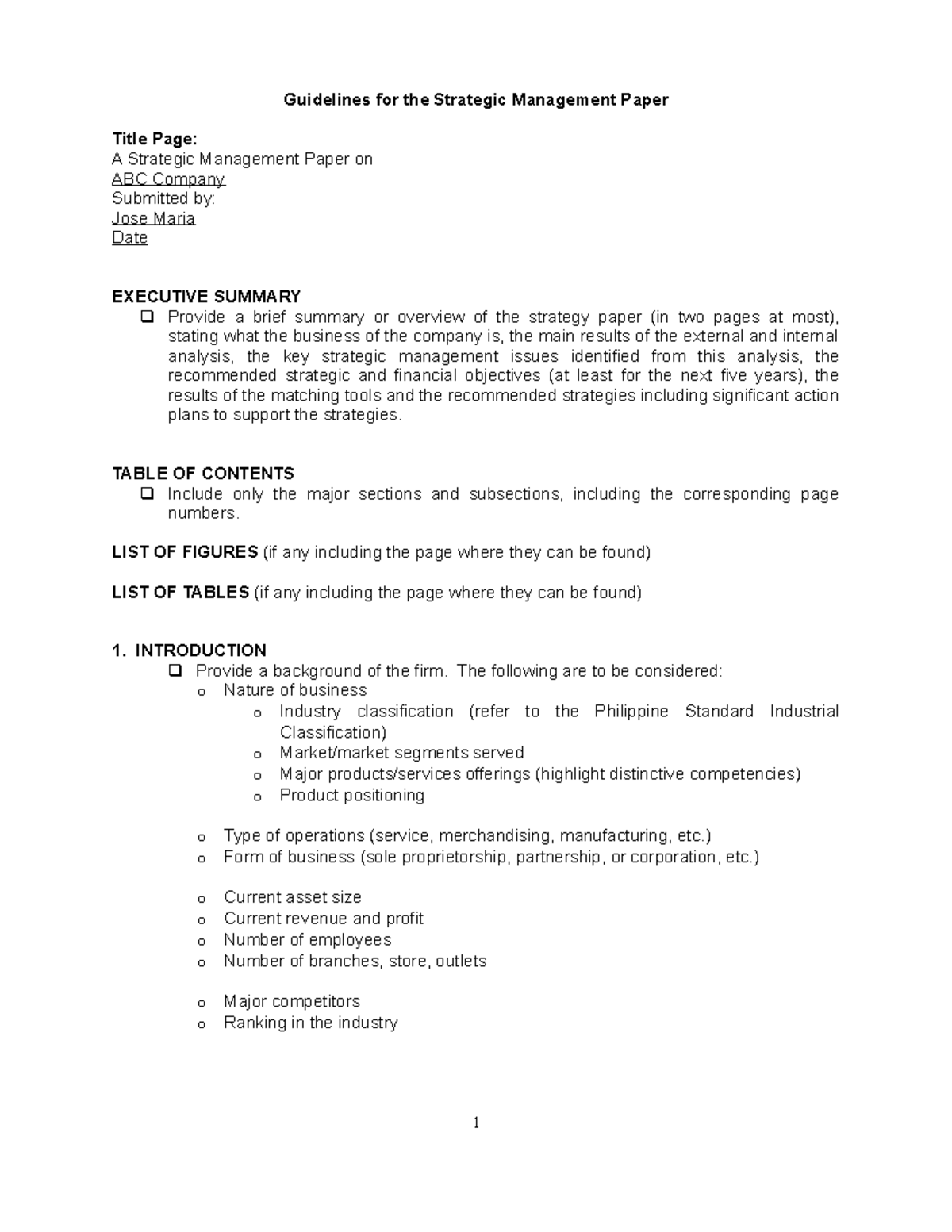 STRAMA 3: Strategic Management Paper Guidelines for ABC Company - Studocu