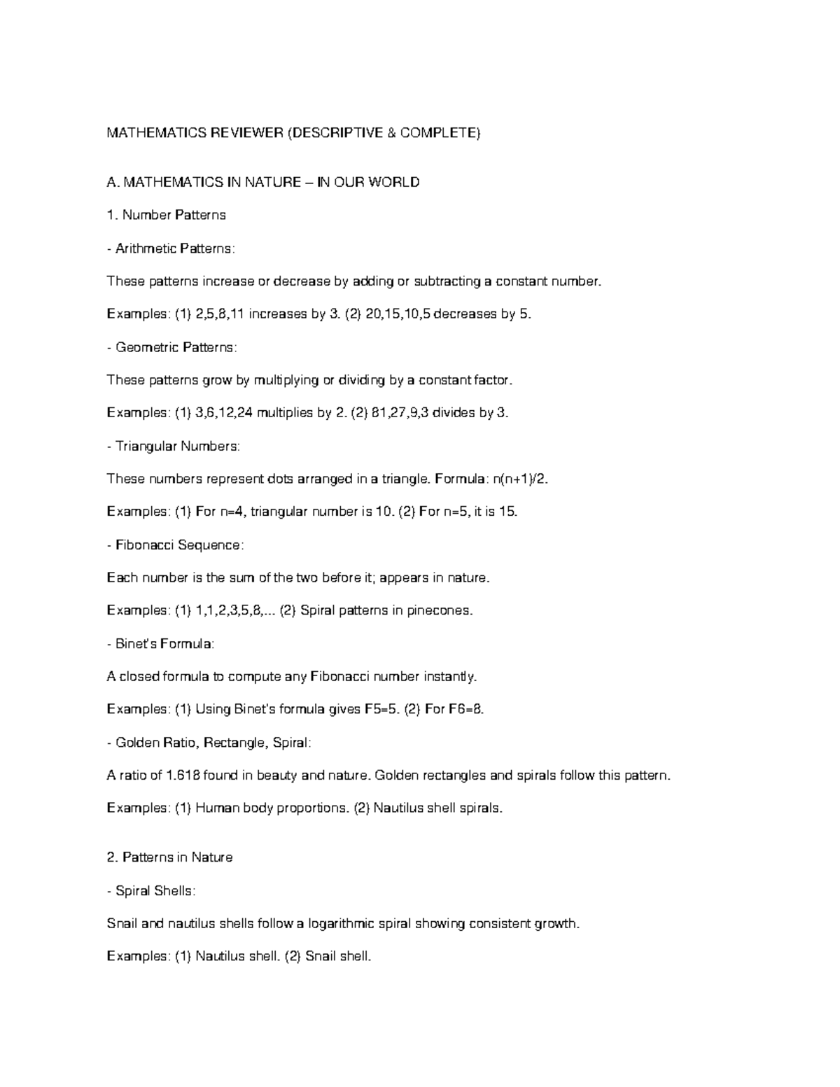 MATHEMATICS REVIEWER: DESCRIPTIVE COMPLETE (MATH 101) - Studocu