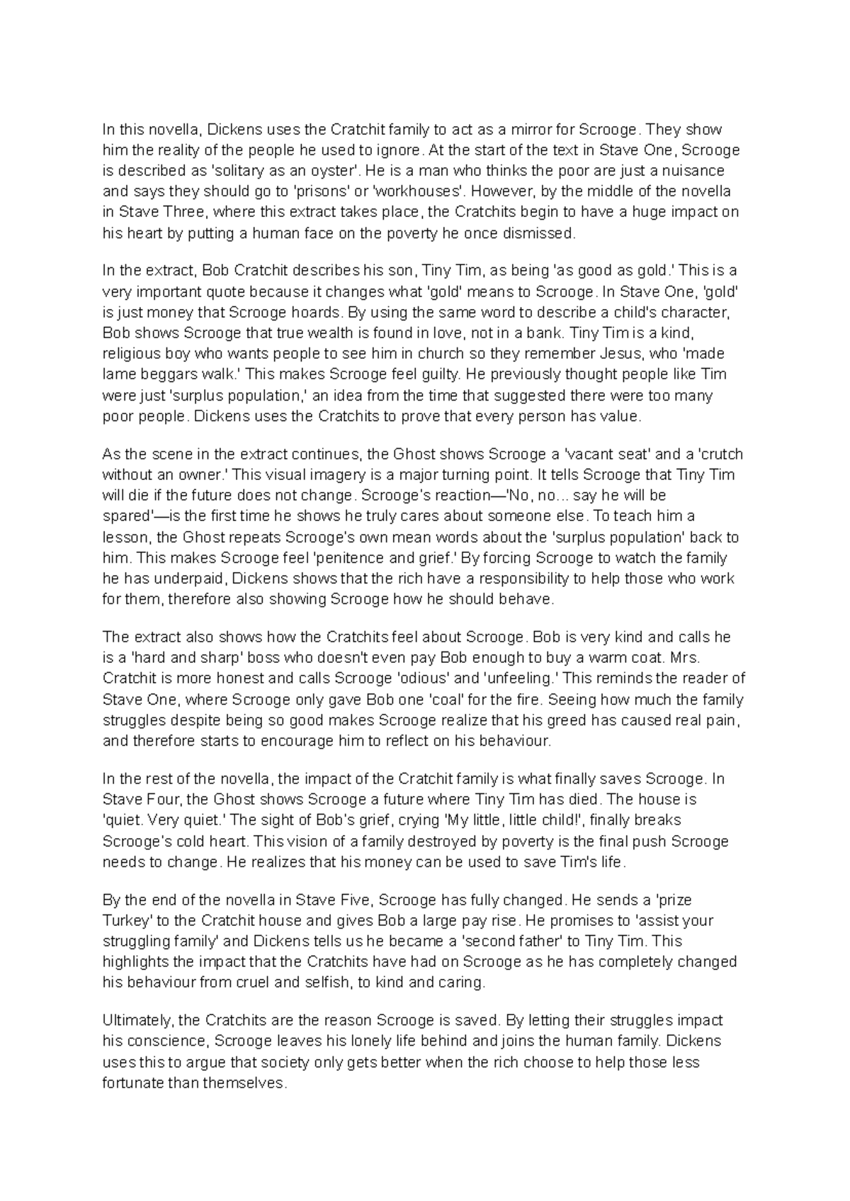 Model Marked Answer for Lessons 4-5: Dickens' Use of the Cratchit ...