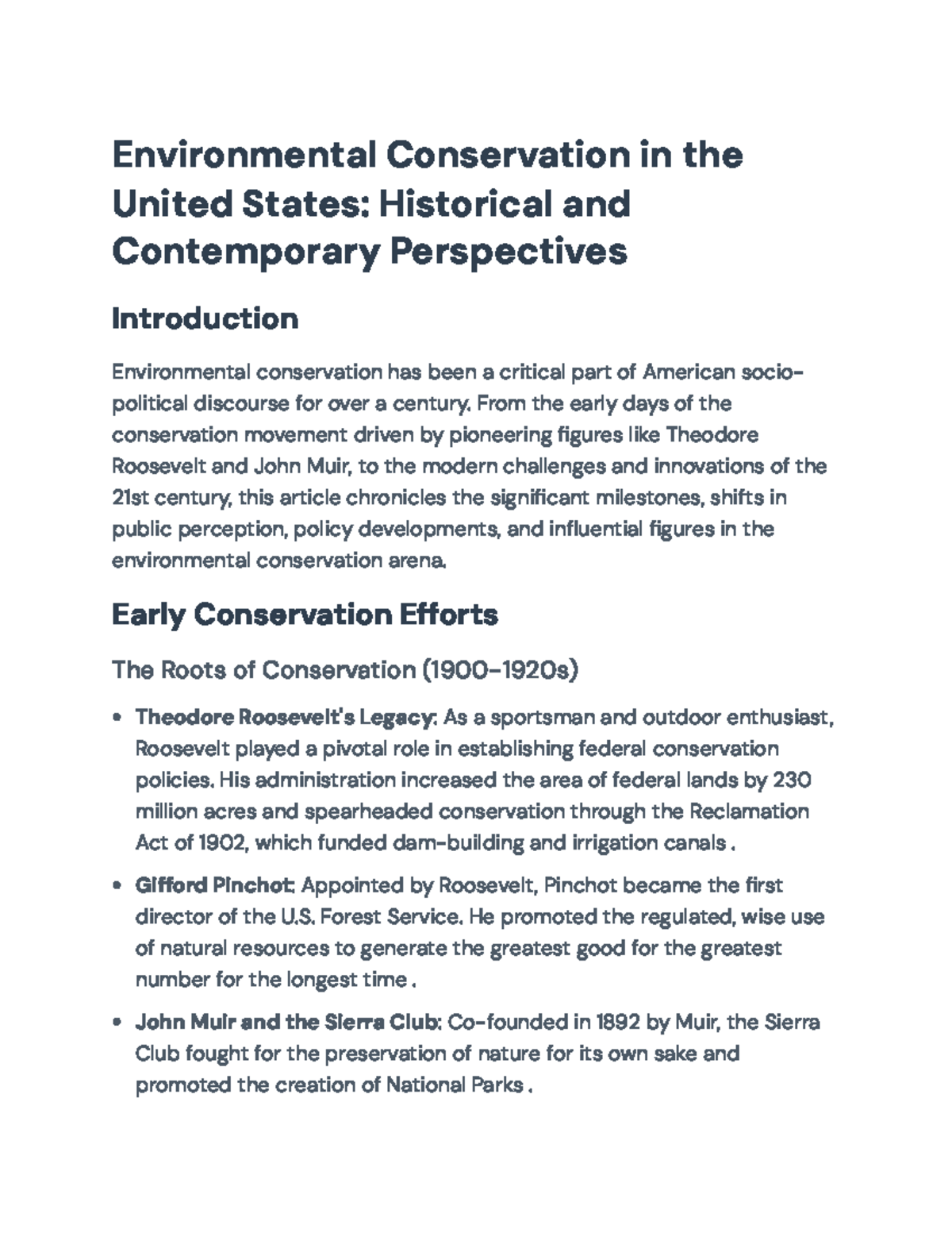 Environmental Conservation in the U.S.: Historical and Modern Issues ...